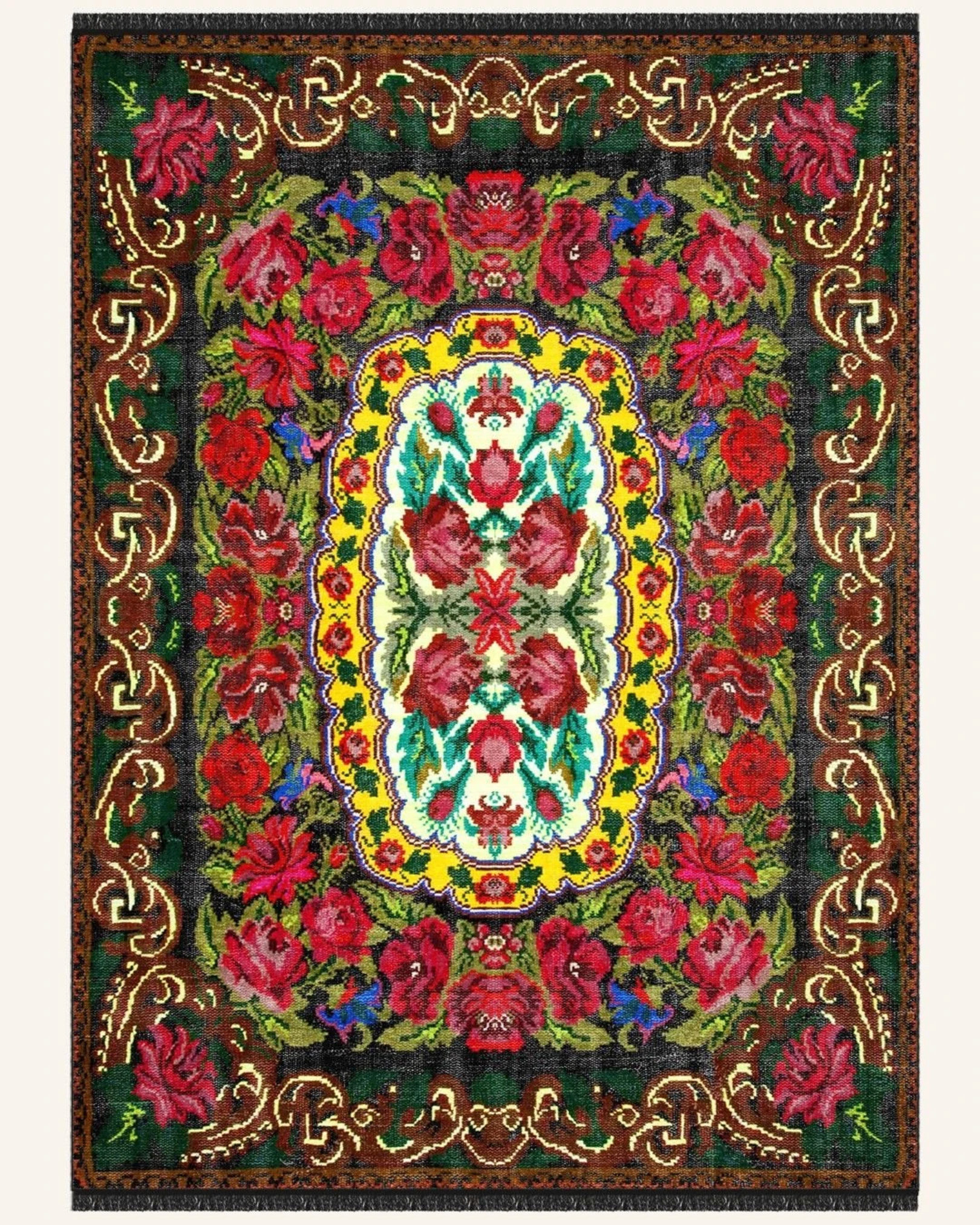 Canora Grey Cuthbert Floral Red Black Machine Woven Cotton Polyester ...