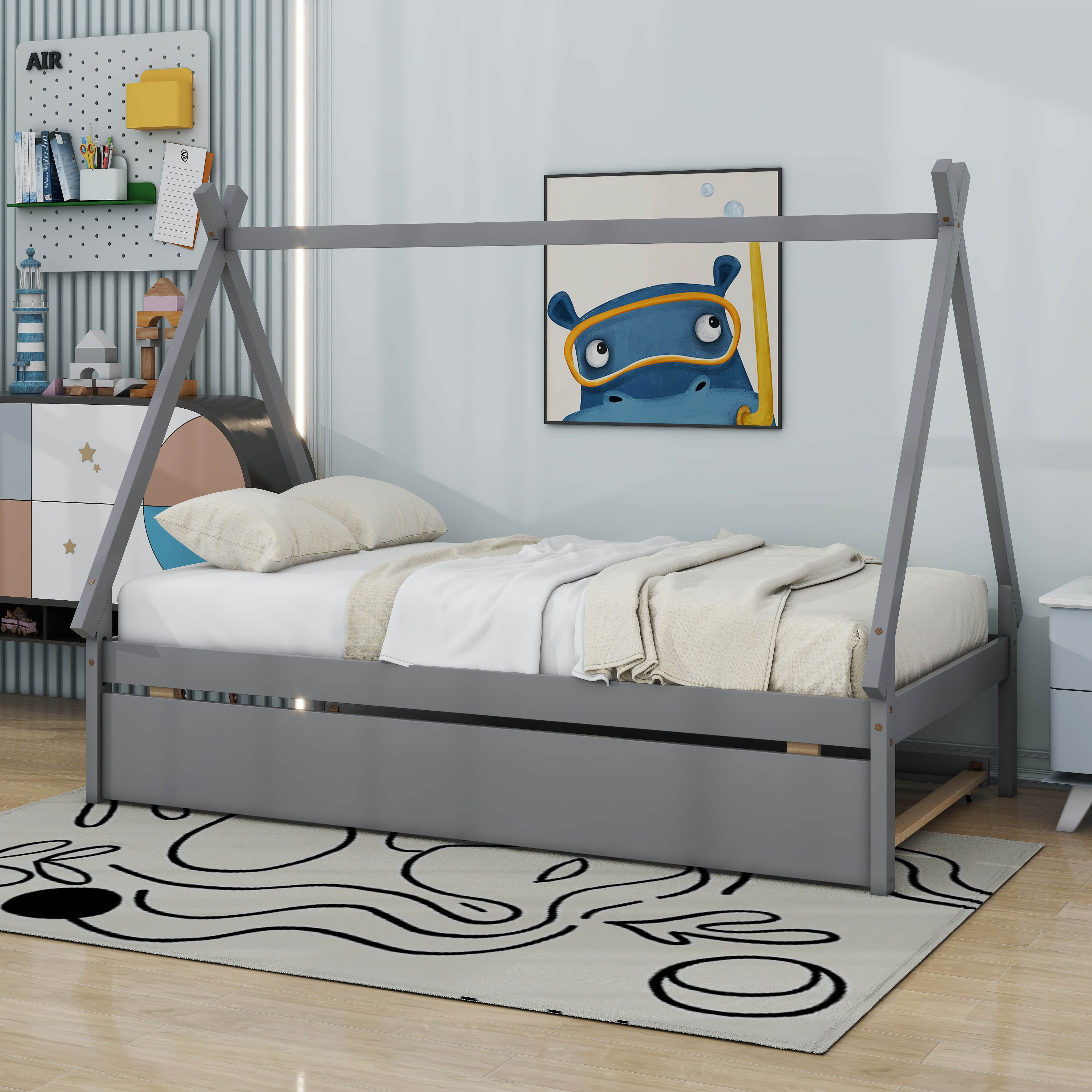 Redwood Rover Ivybridge Twin Size Tent Floor Bed, With Trundle | Wayfair