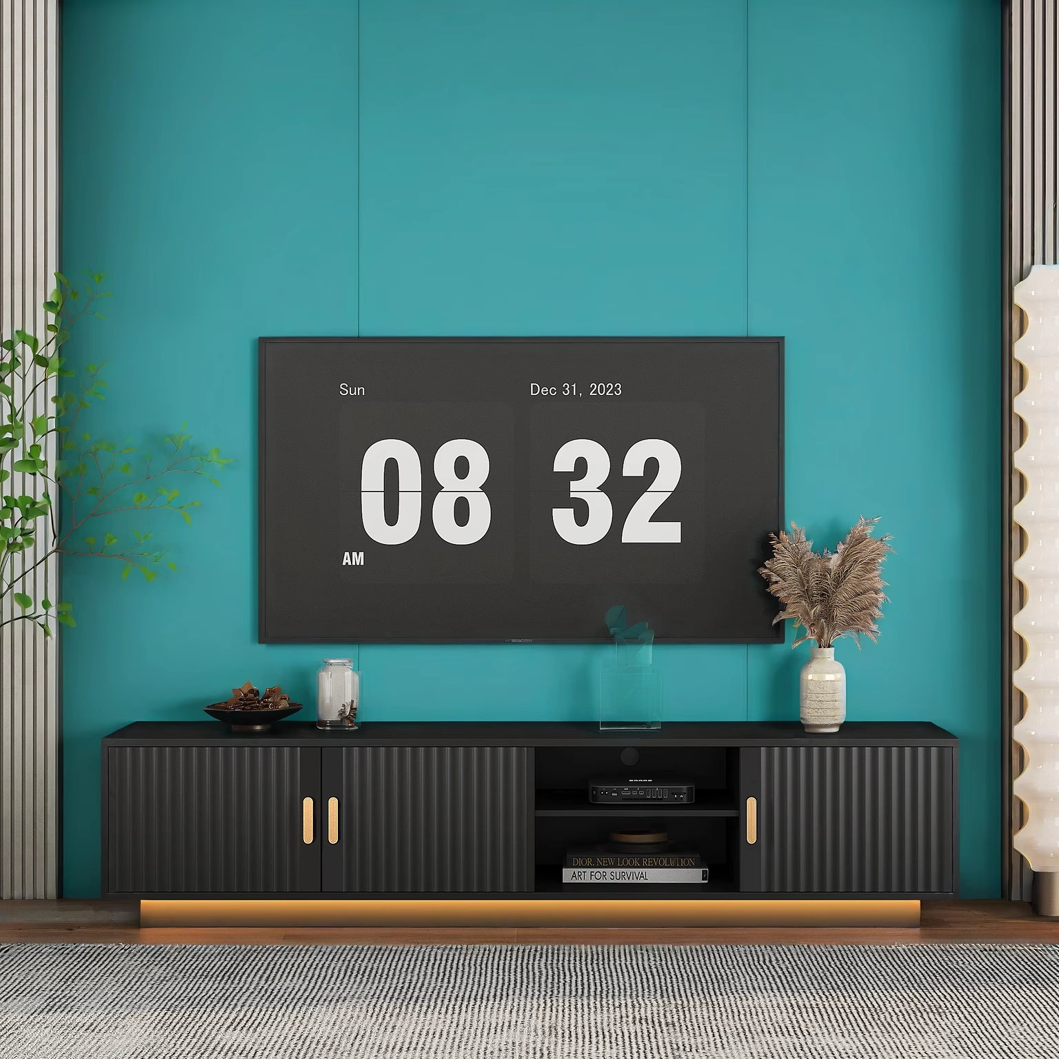 Ivy Bronx Mid Century Modern TV Stand With LED Lights For 80 Inch TV ...