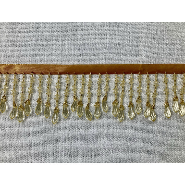 Rose Lace And Braid Gold Lucite Crystal Beaded Fringe 3" Width Trim ...