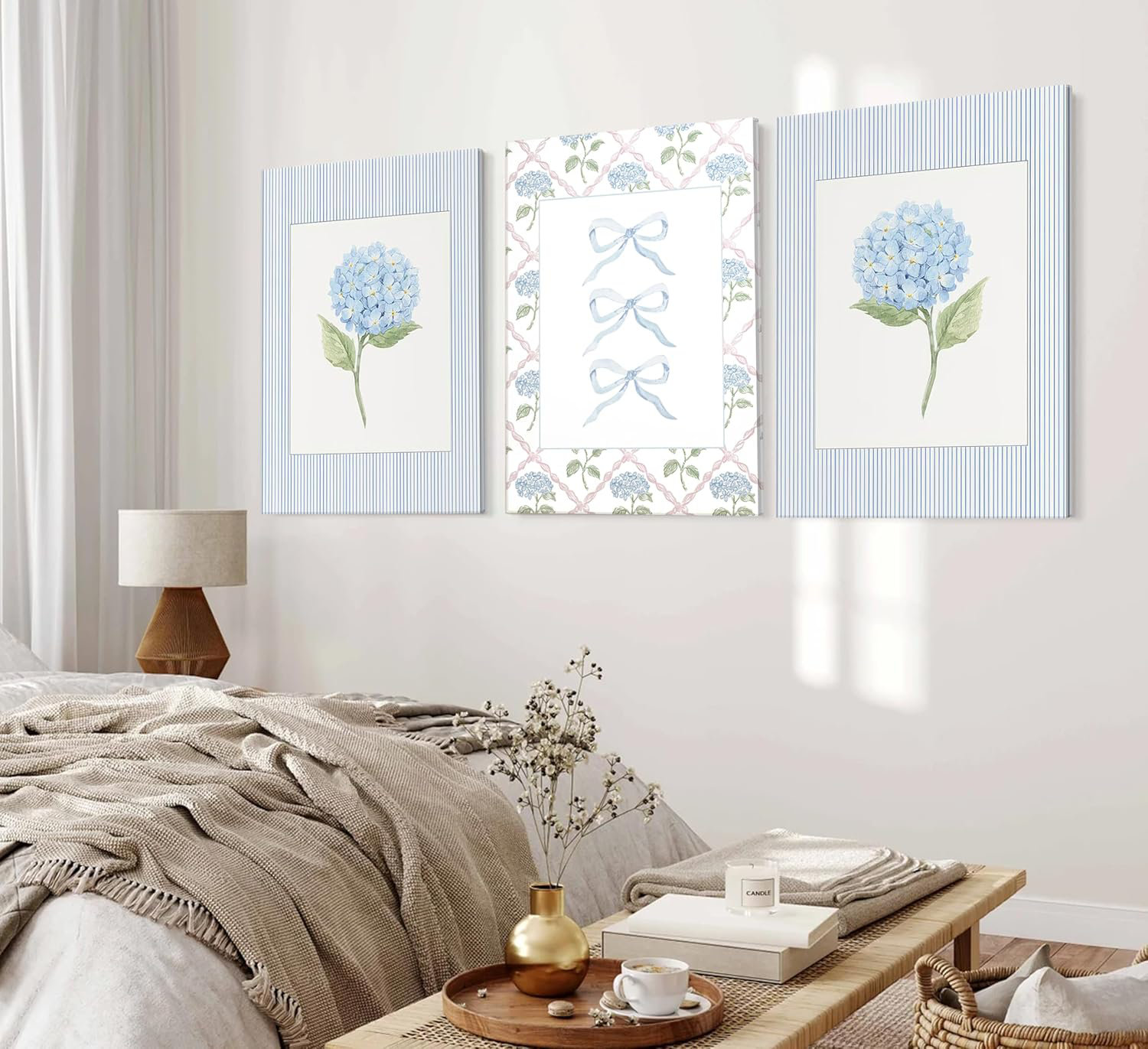 Ophelia & Co. Blue Hydrangea Canvas Wall Art Trendy Watercolor Bow ...