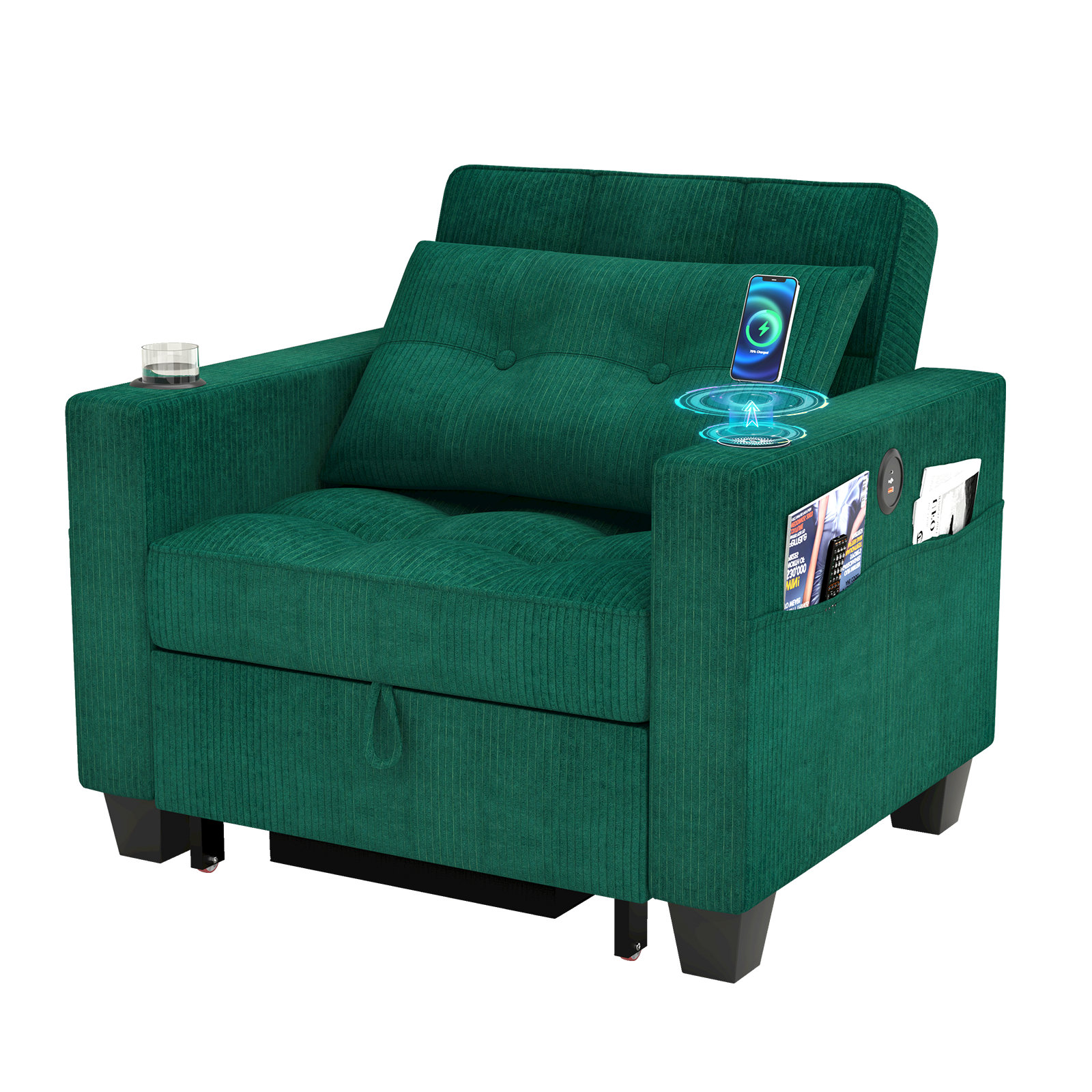 Latitude Run® 38" Wide Convertible Chair 3-In-1 Pull Out Sleeper Futon ...