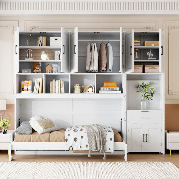 Hokku Designs Murphy Wall Bed Integrated Design with Wardrobe Drawers ...
