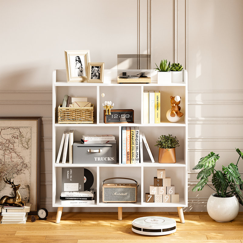 Ebern Designs Wooden Open Shelf Bookcase, 3-Tier Cube Bookshelf, Modern ...