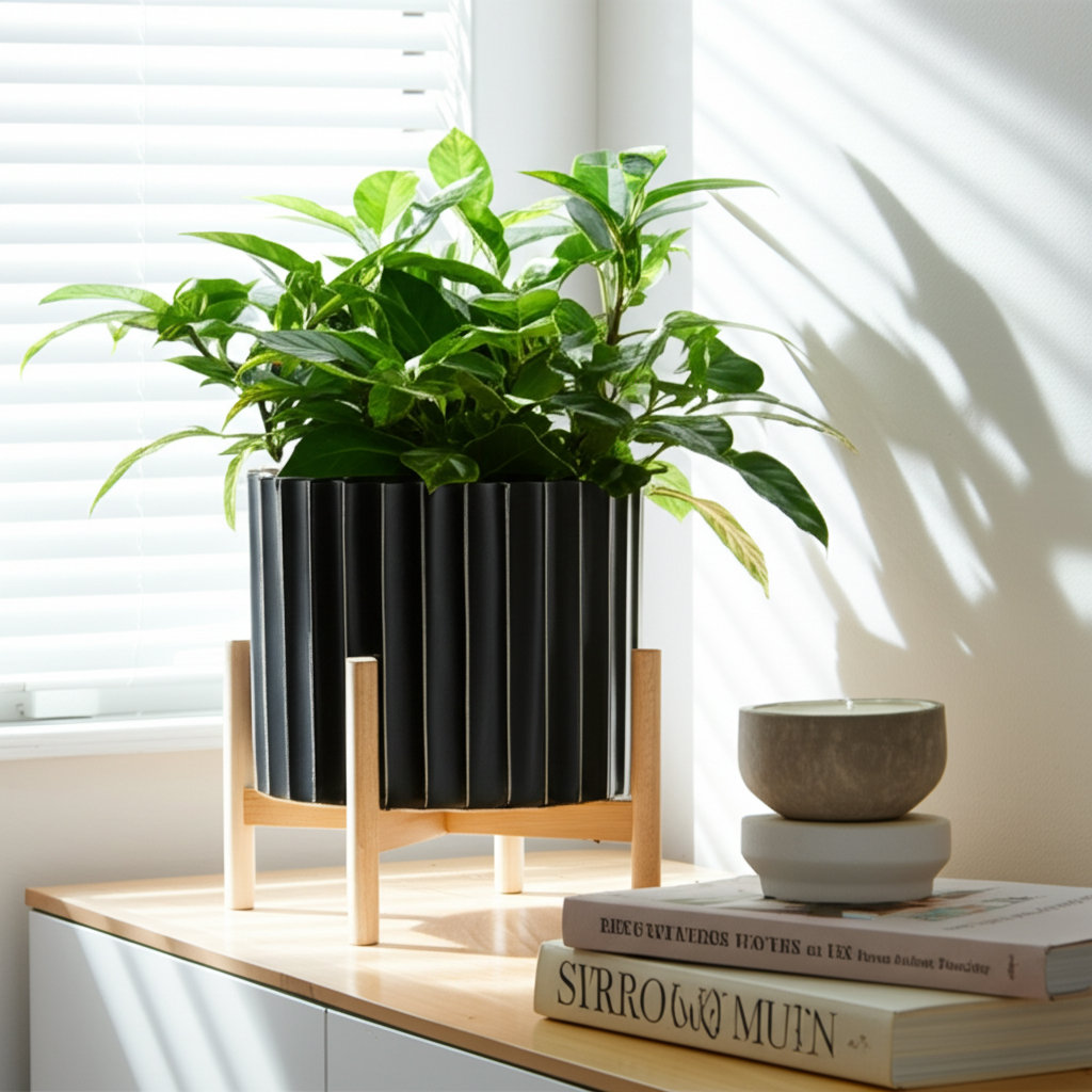 Wade Logan® Ceramic Planter with Stand - Fluted Stoneware Pot and Pine ...