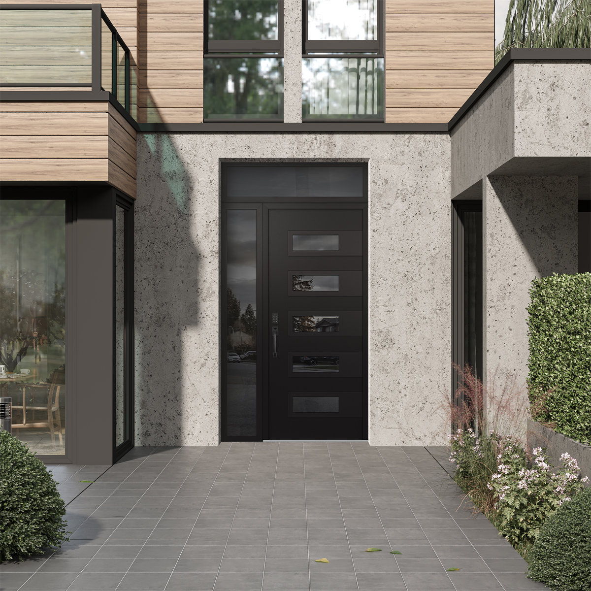 Tessari D3 Panel Black Steel With Sidelite And Transom Prehung Front ...