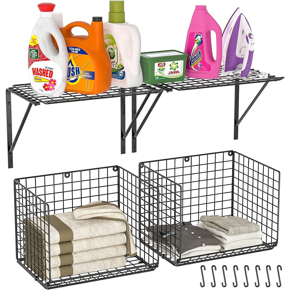 Rebrilliant 2 Pack Laundry Room Shelves Wall Mounted With Wire Baskets ...