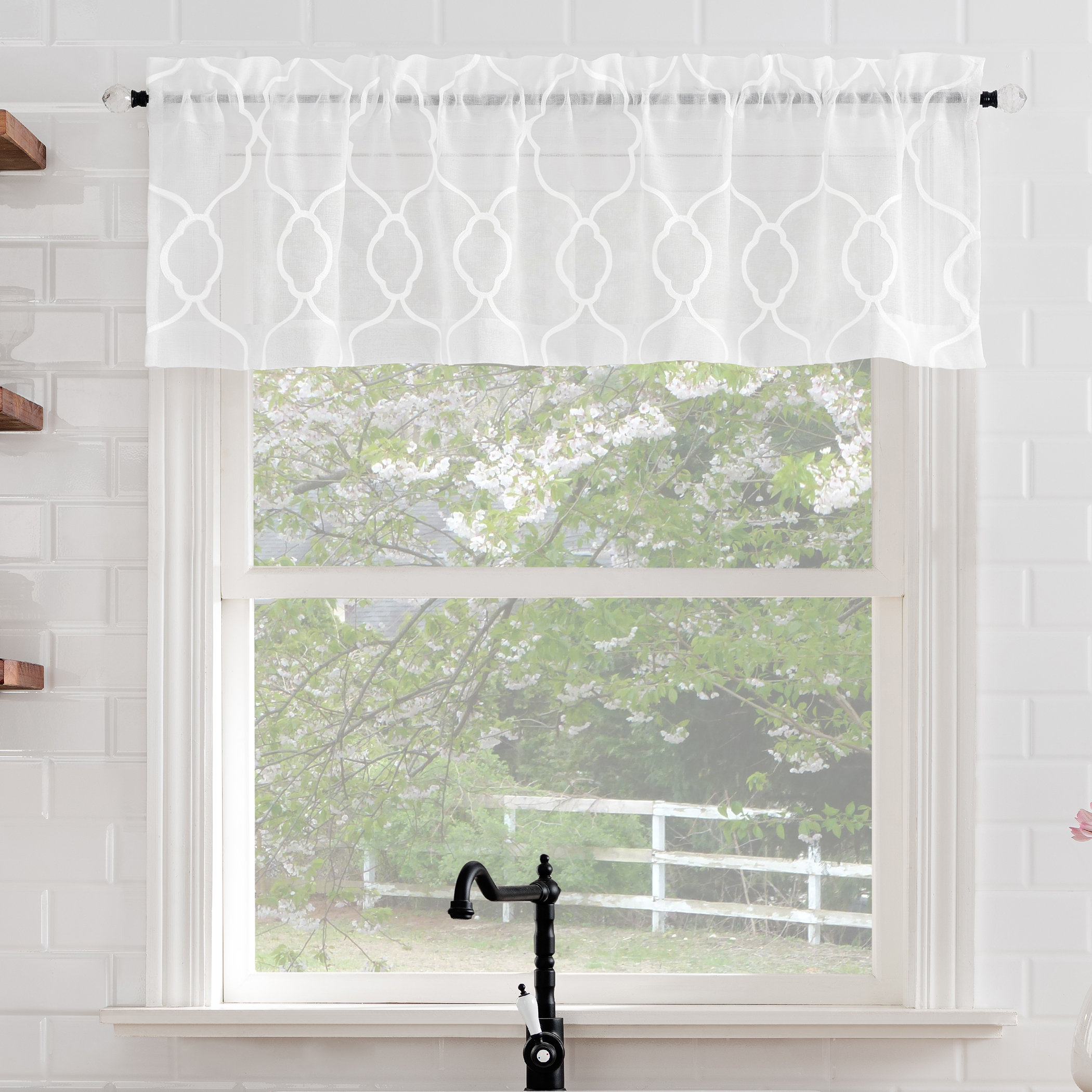 Winston Porter Inso Trellis Embroidered Rod Pocket Kitchen Curtain ...