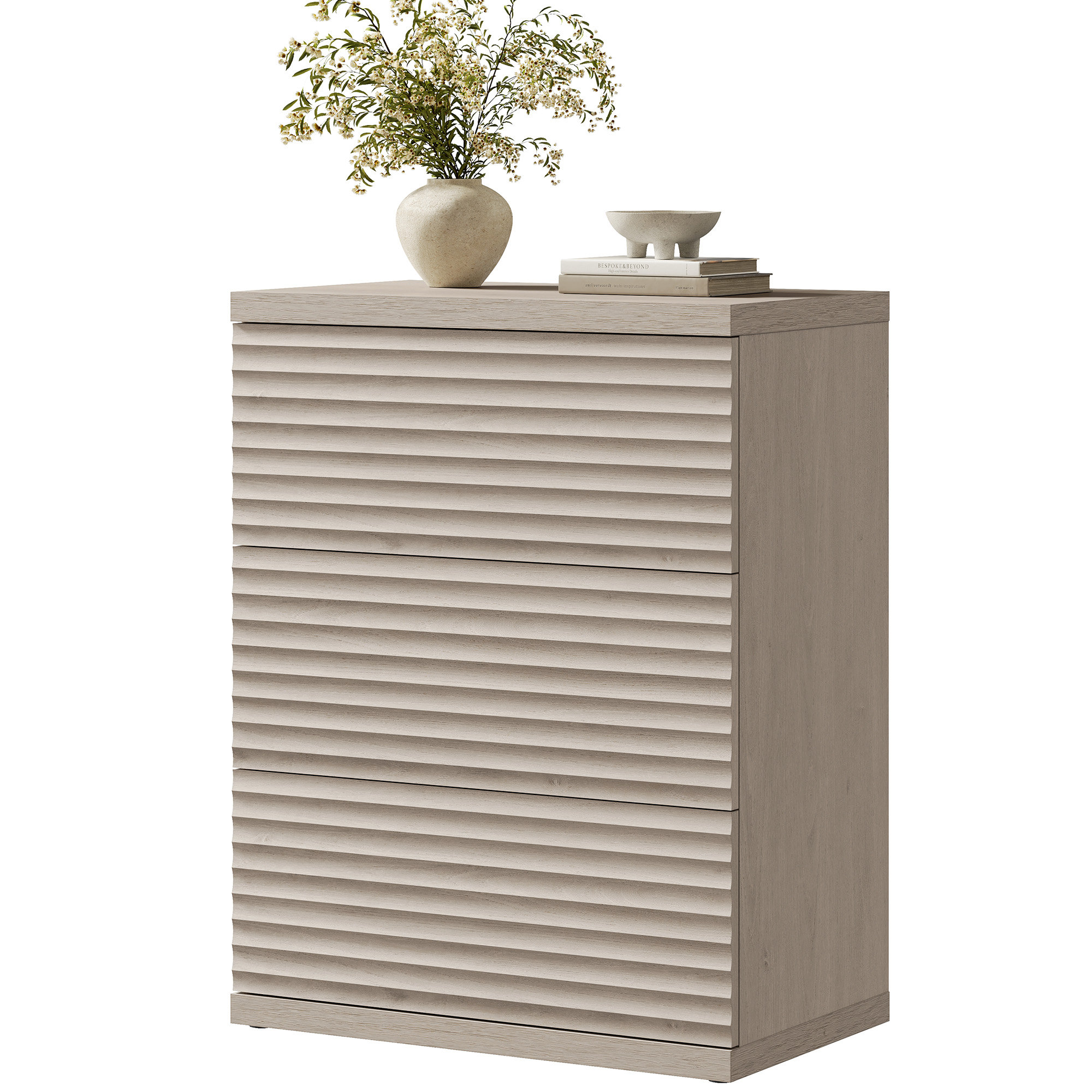 Wrought Studio™ Modern Fluted 3-Drawer Dresser With Pop - Up Design ...