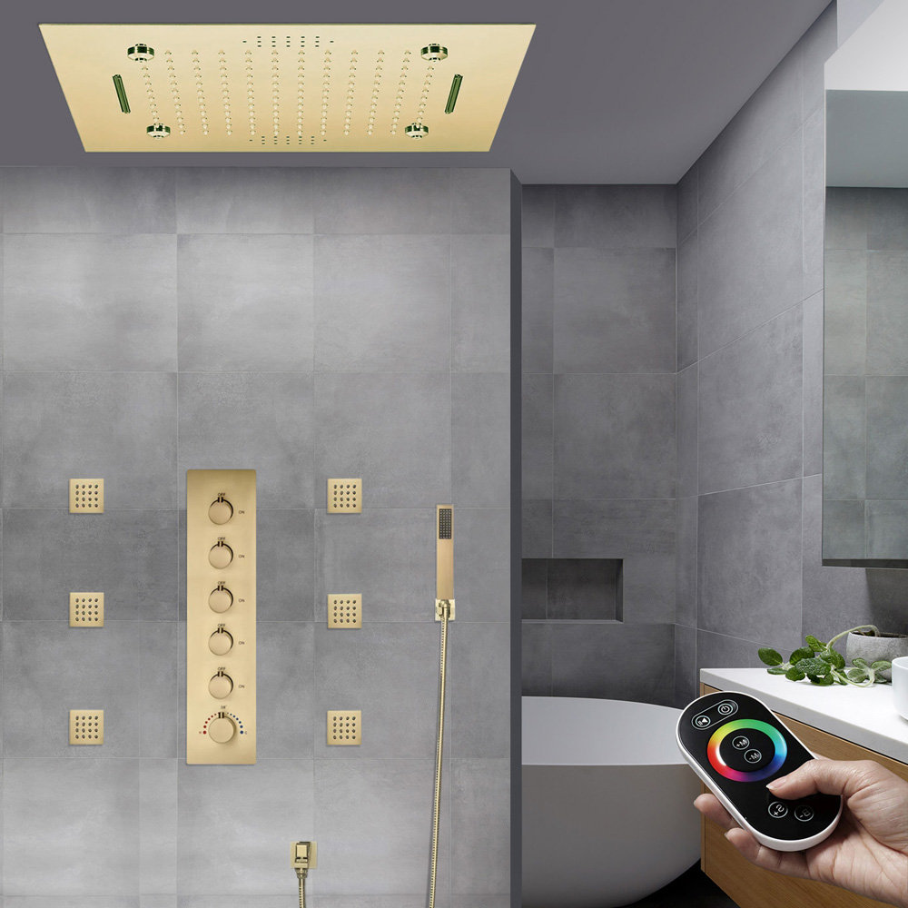FontanaShowers Dijon Messina Brushed Gold Thermostatic Remote ...
