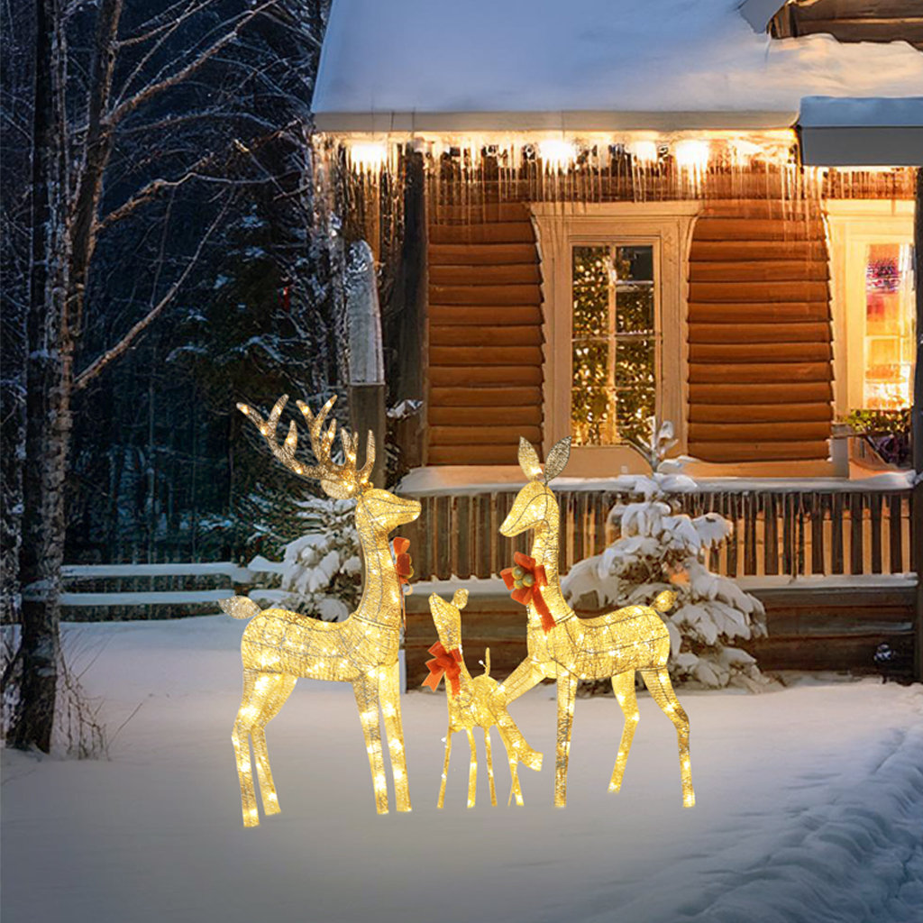 The Holiday Aisle® 3 Pieces Lighted Christmas Reindeer Family Set ...