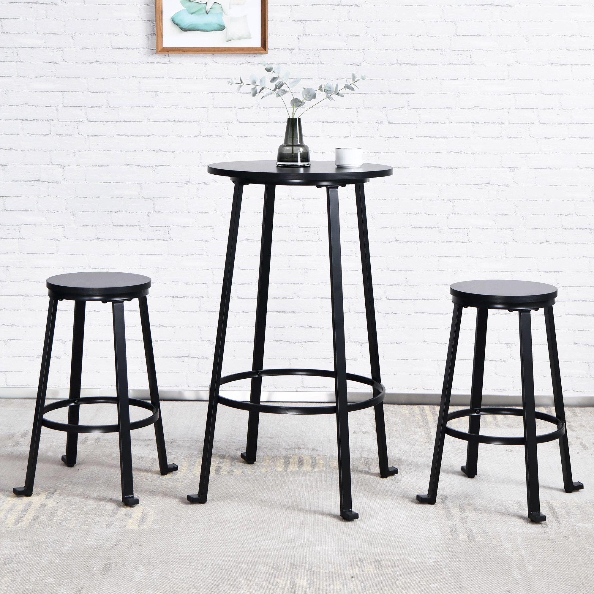17 Stories Akaysia 3-Piece Modern Industrial Metal Bar Table Set for ...