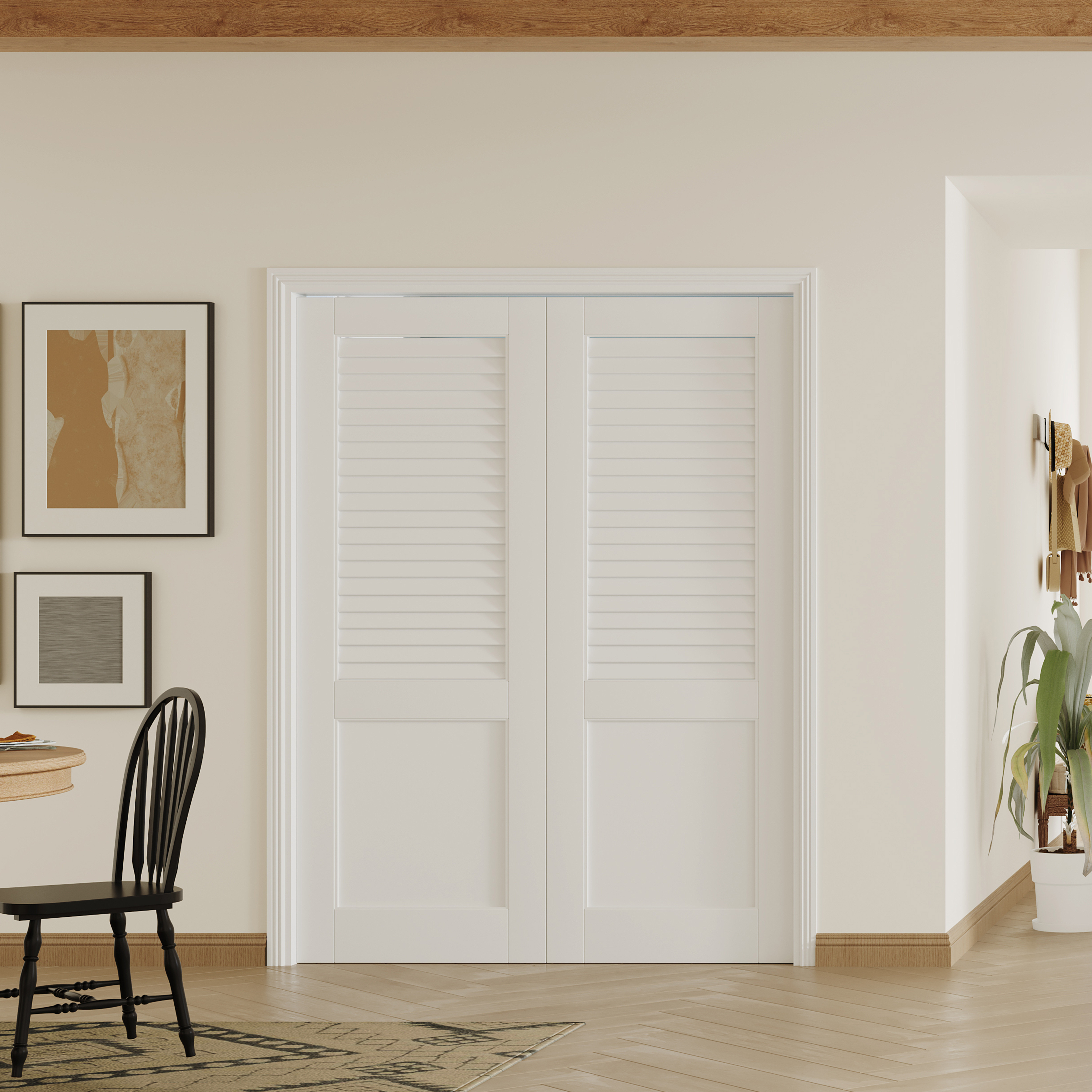DOOOLI Louvered Top & Solid Panel Interior Double Door – Prehung-Style ...