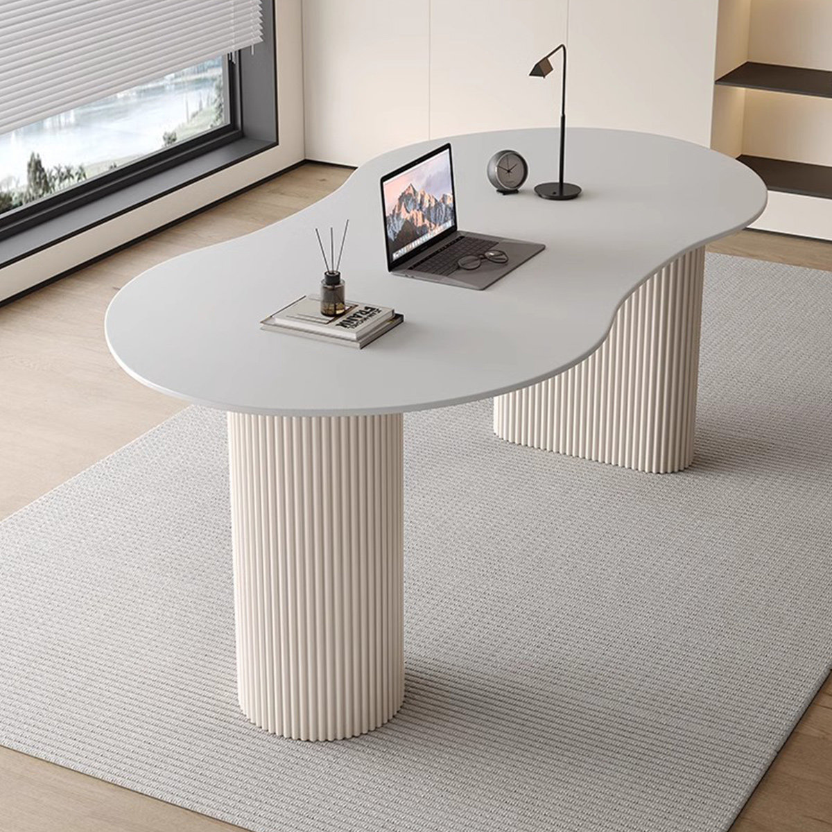 Orren Ellis White Free form Sintered Stone tabletop Writing desk ...