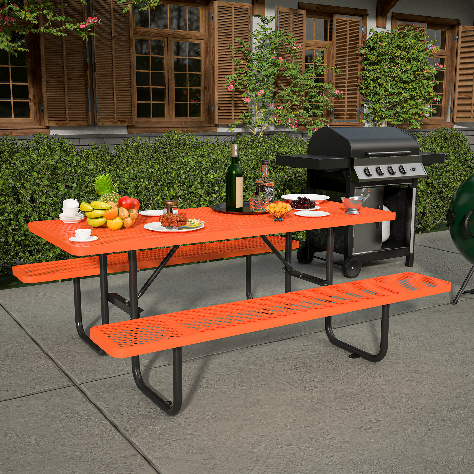 Arlmont & Co. Metal Picnic Tables for Outdoors with Umbrella Hole ...