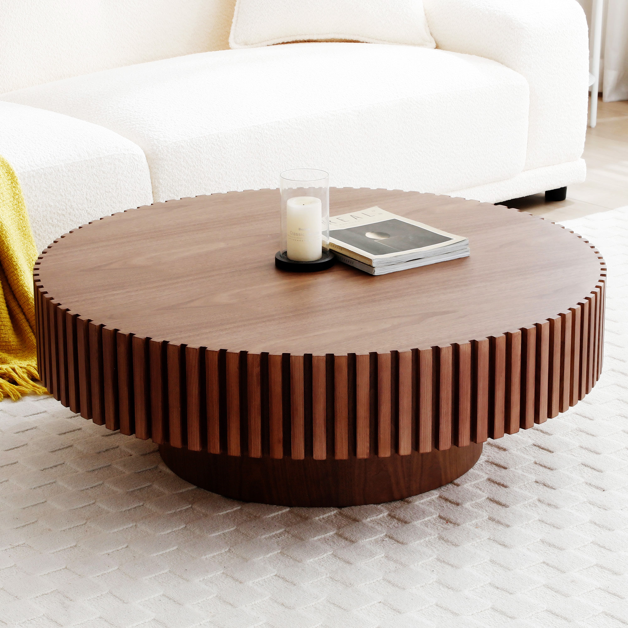 Hokku Designs Mdf Coffee Table 39.37Inch Modern Handcraft Drum Coffee ...