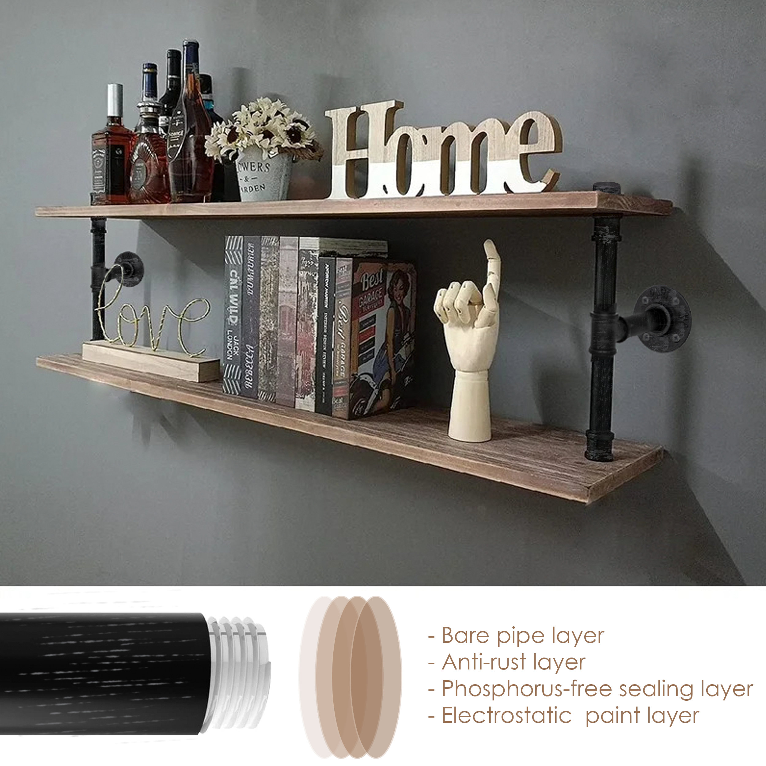 Latitude Run® 2 Piece Floating Shelf with Industrial Pipe Shelves | Wayfair