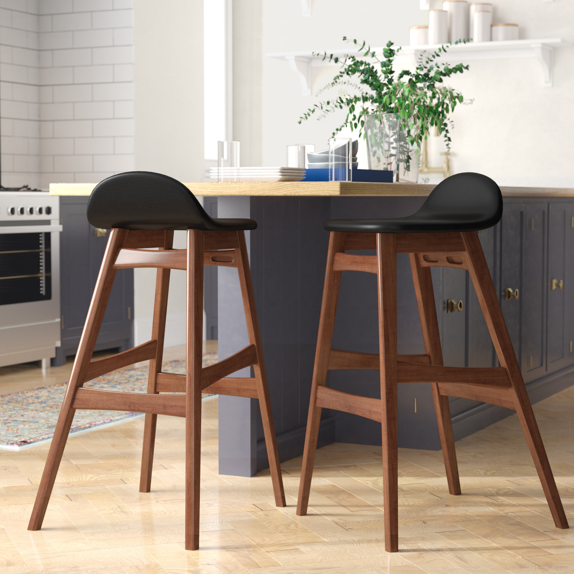 George Oliver Ralphy Upholstered Counter Stool with Solid Wood Frame ...