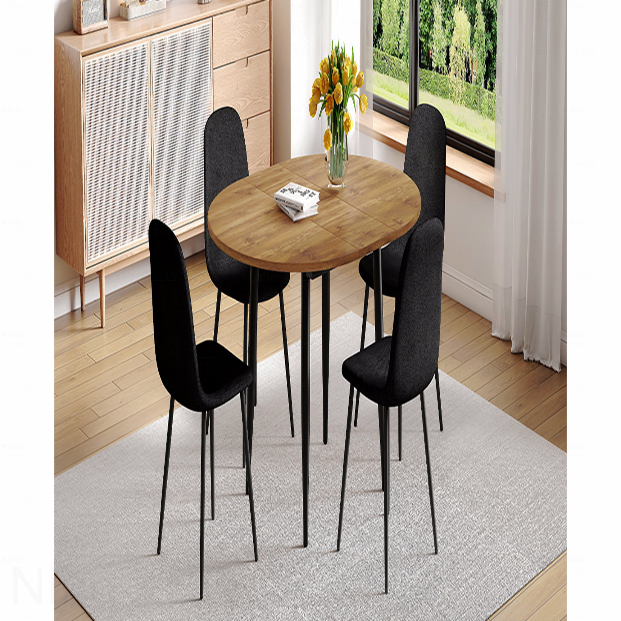 Red Barrel Studio Modern Extendable Dining Set: Mdf Table & 4 Black ...