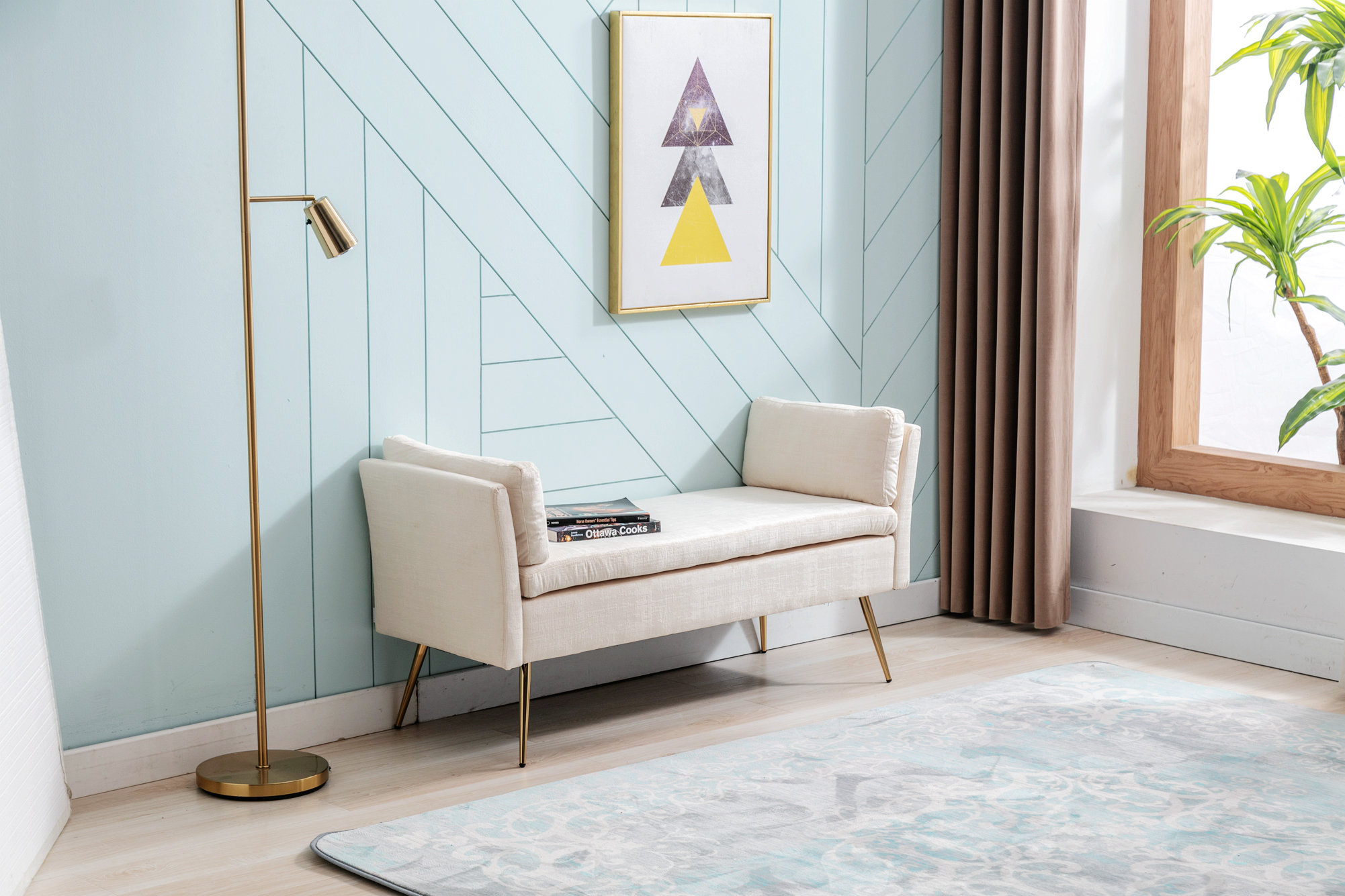 Ivy Bronx Living Room Arm Bench,End Of Bed Bench with Metal Legs ...