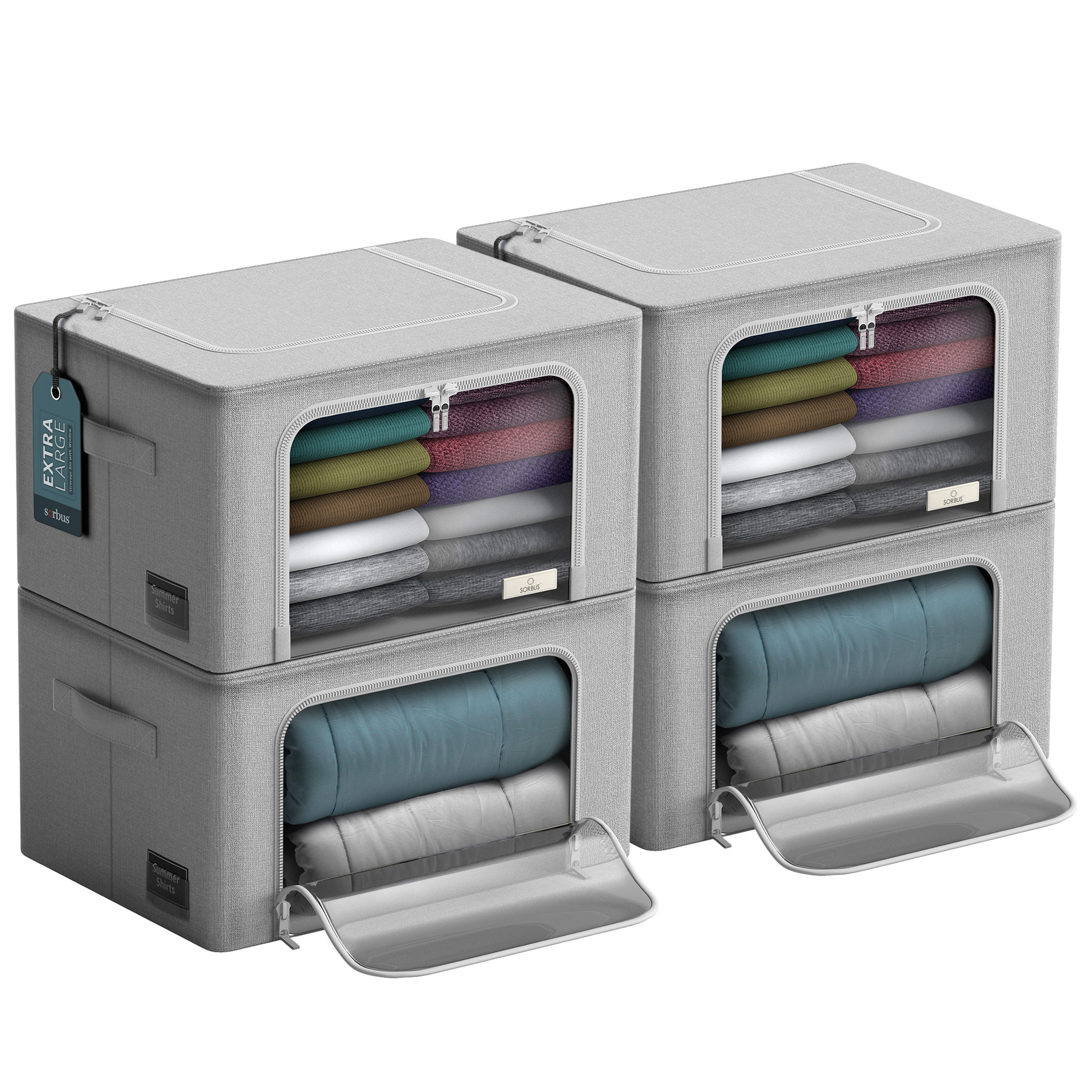 Sorbus Jumbo Storage Bins with Metal Frame - Clear Window & Carry ...