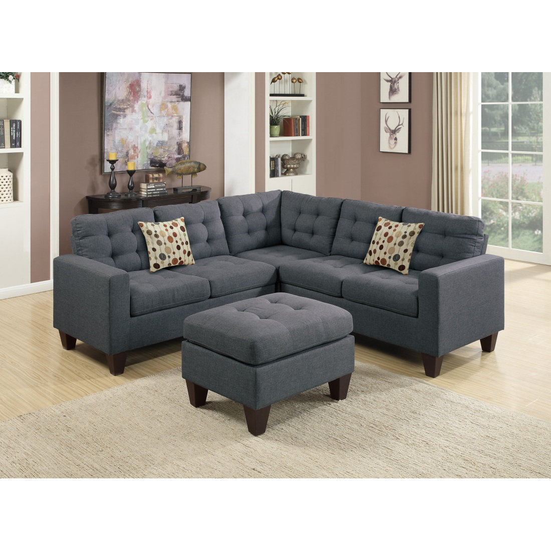 Ebern Designs Modern Sofa Modular Sectional W Ottoman Polyfiber 4Pcs ...