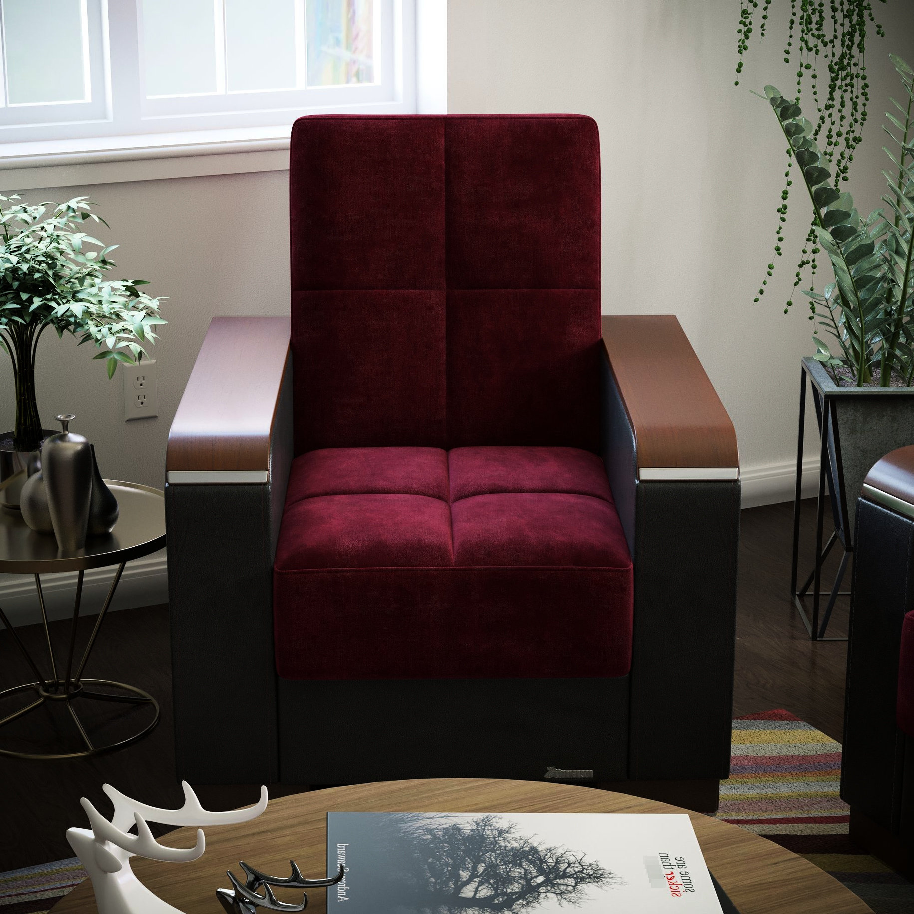 Hokku Designs Convertible Armchair With Storage In Burgundy - For ...
