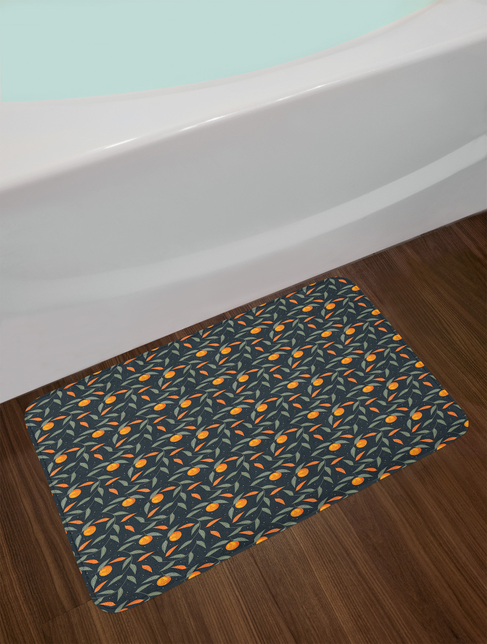 East Urban Home Tangerine Plush Bath Mat, Citrus Fruits Branches, 30.2 ...