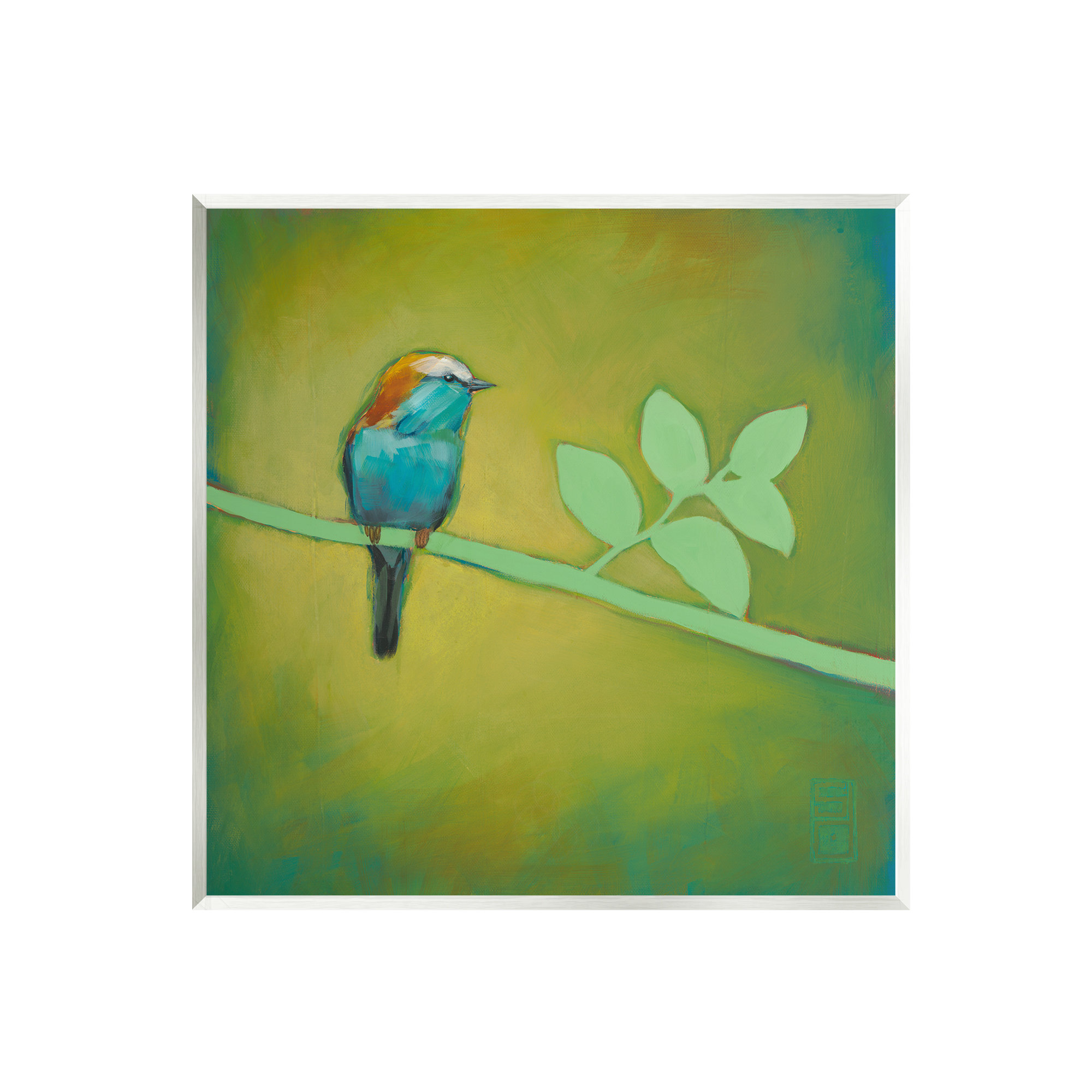 Stupell Industries Bird On Green Branch On MDF by Stacy Daguiar Print ...
