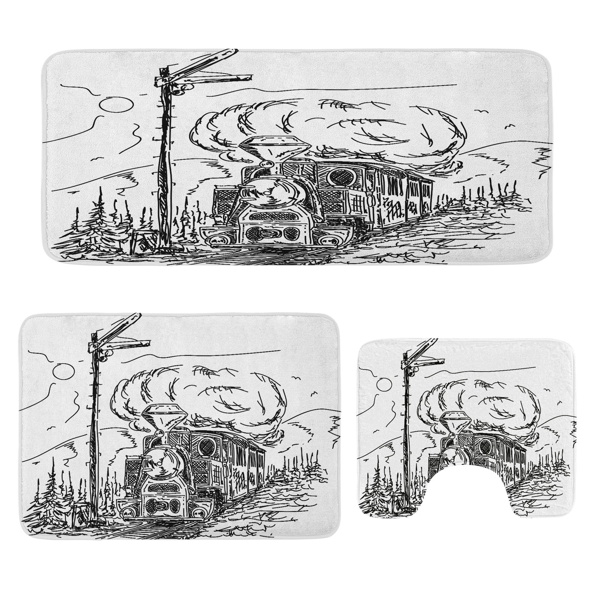 East Urban Home Steam Engine Bathroom Rug Set 3 Pieces U-Shape ...