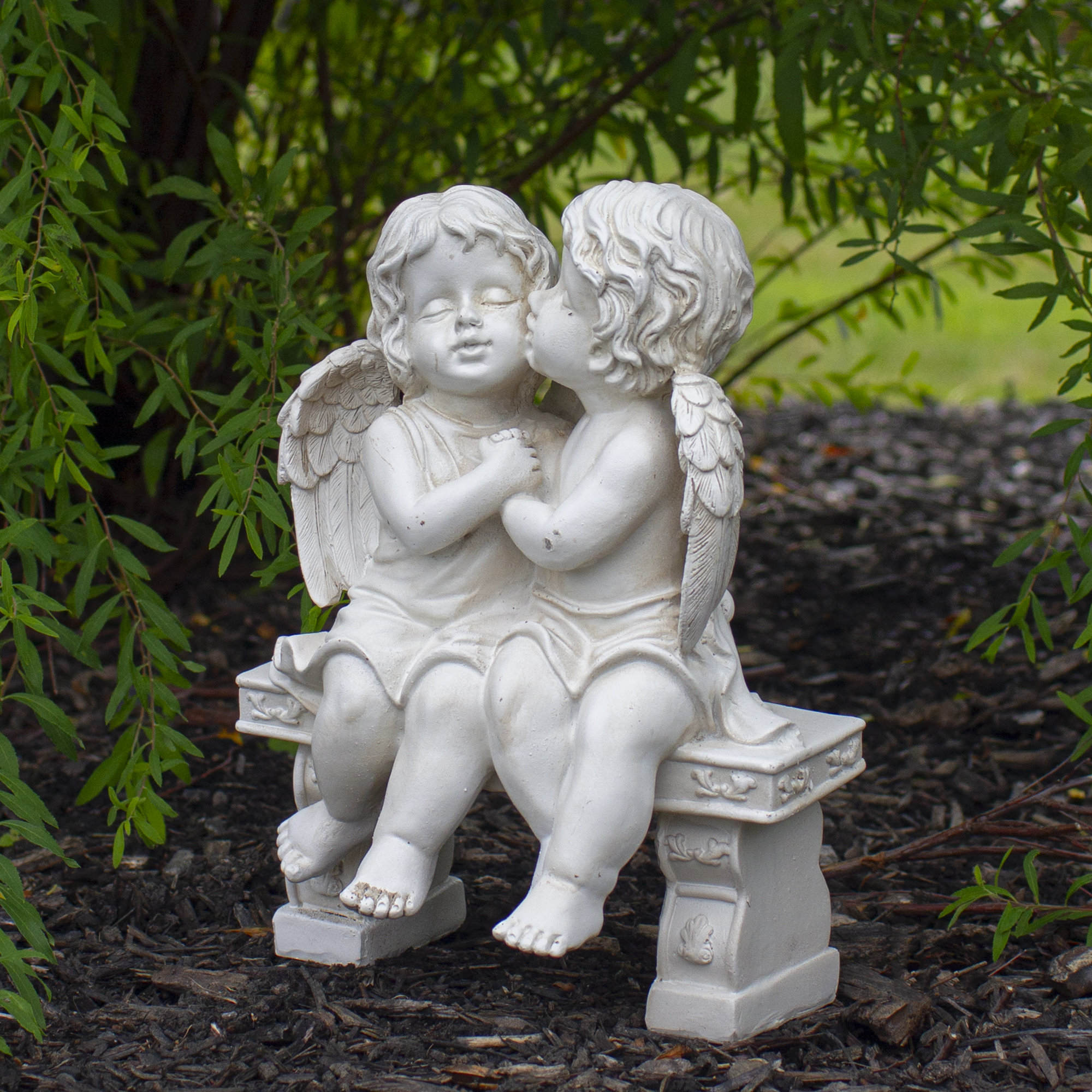 Northlight Seasonal 9.75" Kissing Cherubs Sitting on Bench Outdoor ...