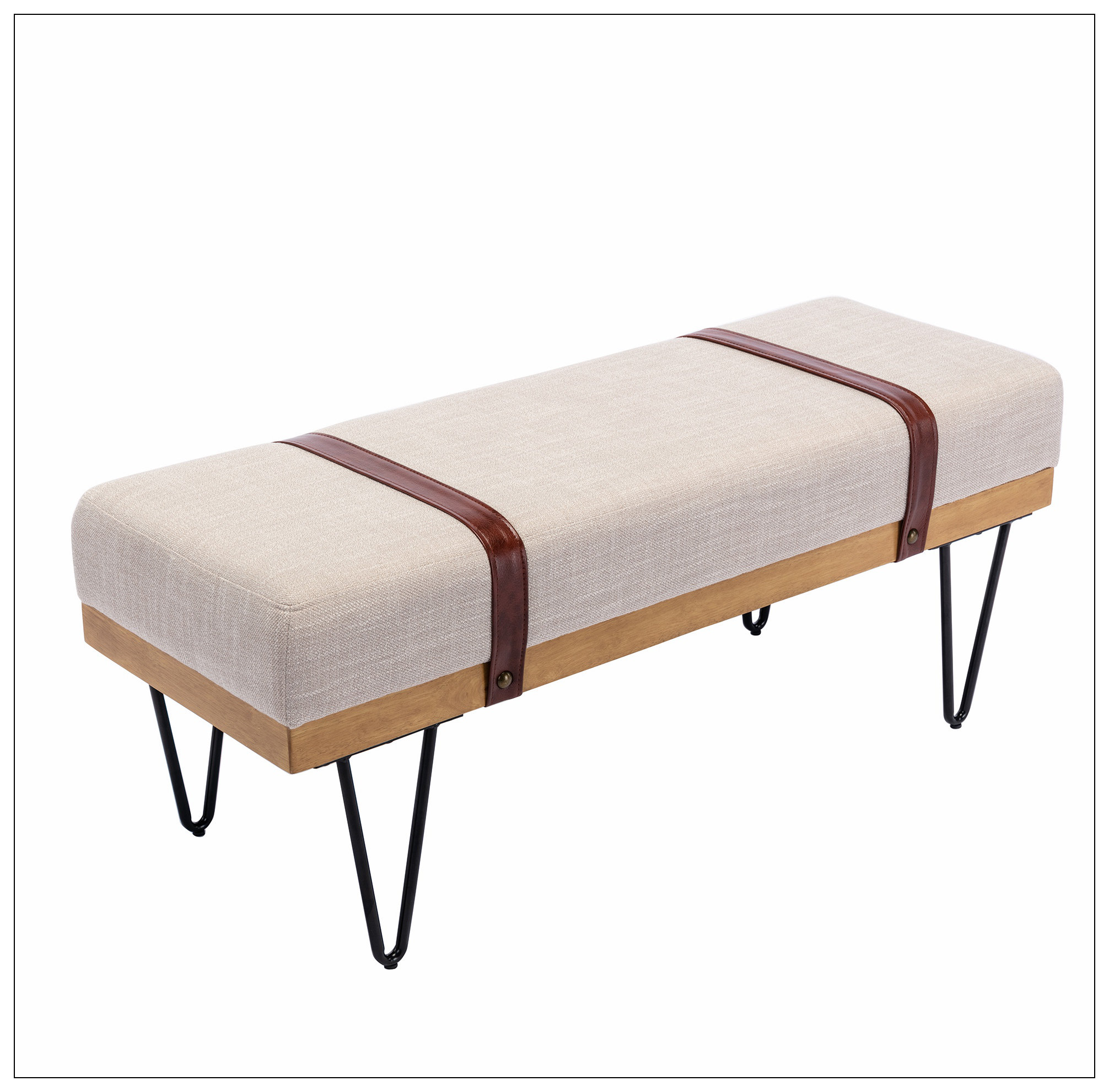 17 Stories Trase Linen Upholstered Bench,solid wood frame Rectangle bed ...
