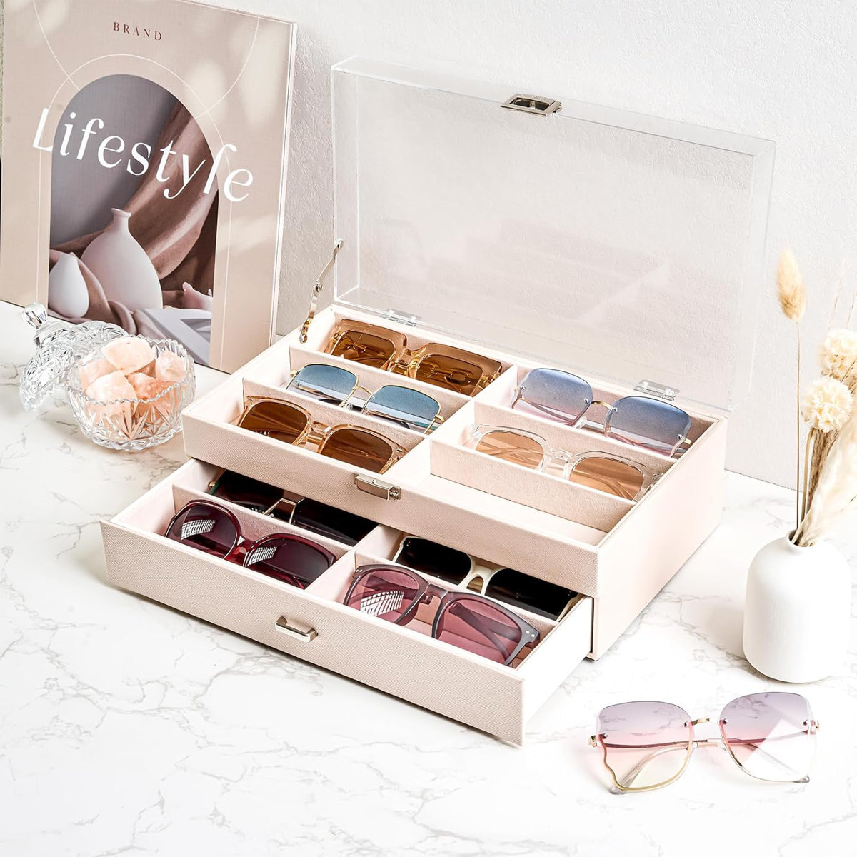 Latitude Run® 12 Slots Acrylic Clear Top Sunglass Organizer, 2 Layers ...