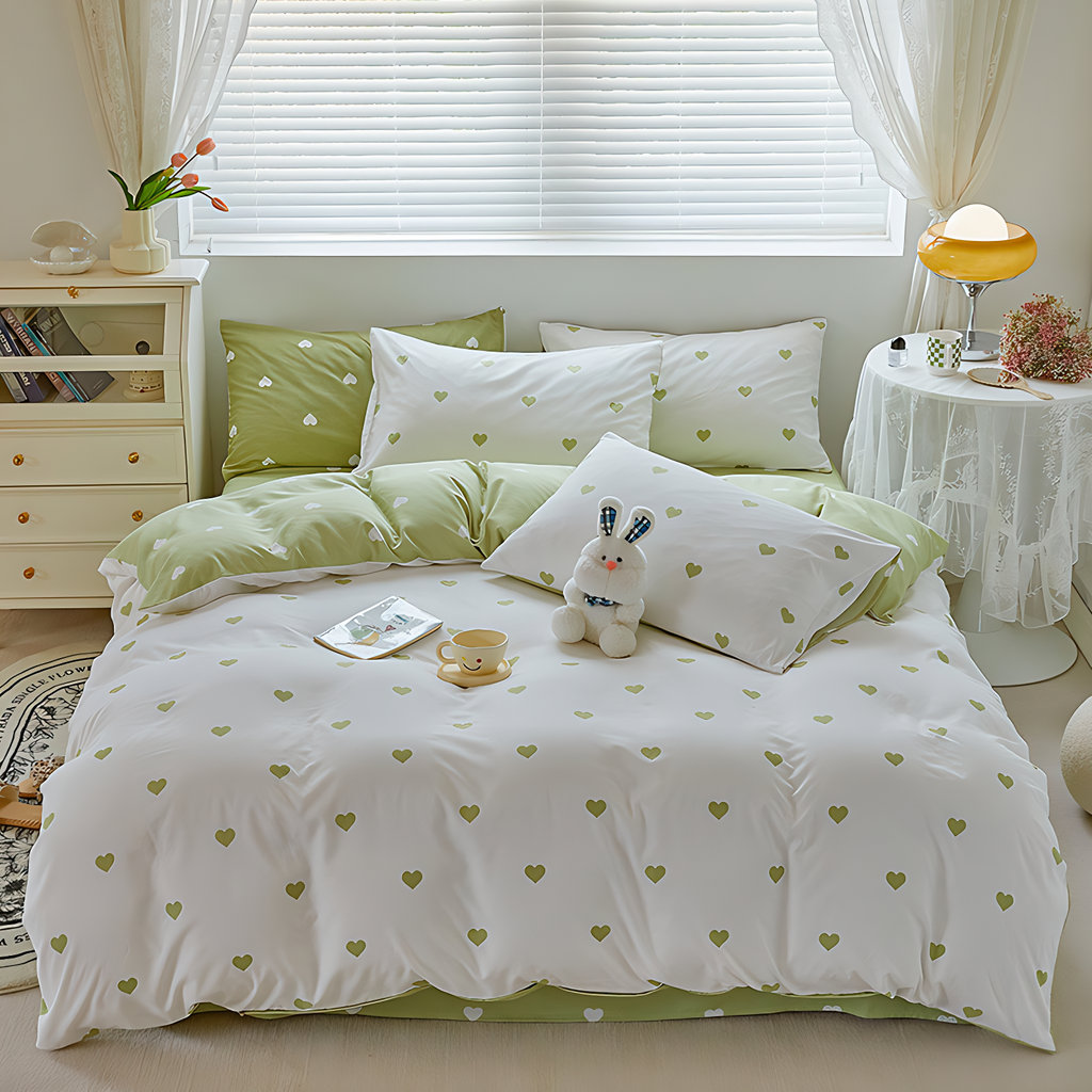 Nayoroom 2/3 Pieces Hearts Duvet Cover Set Cartoon Pink Heart Love ...