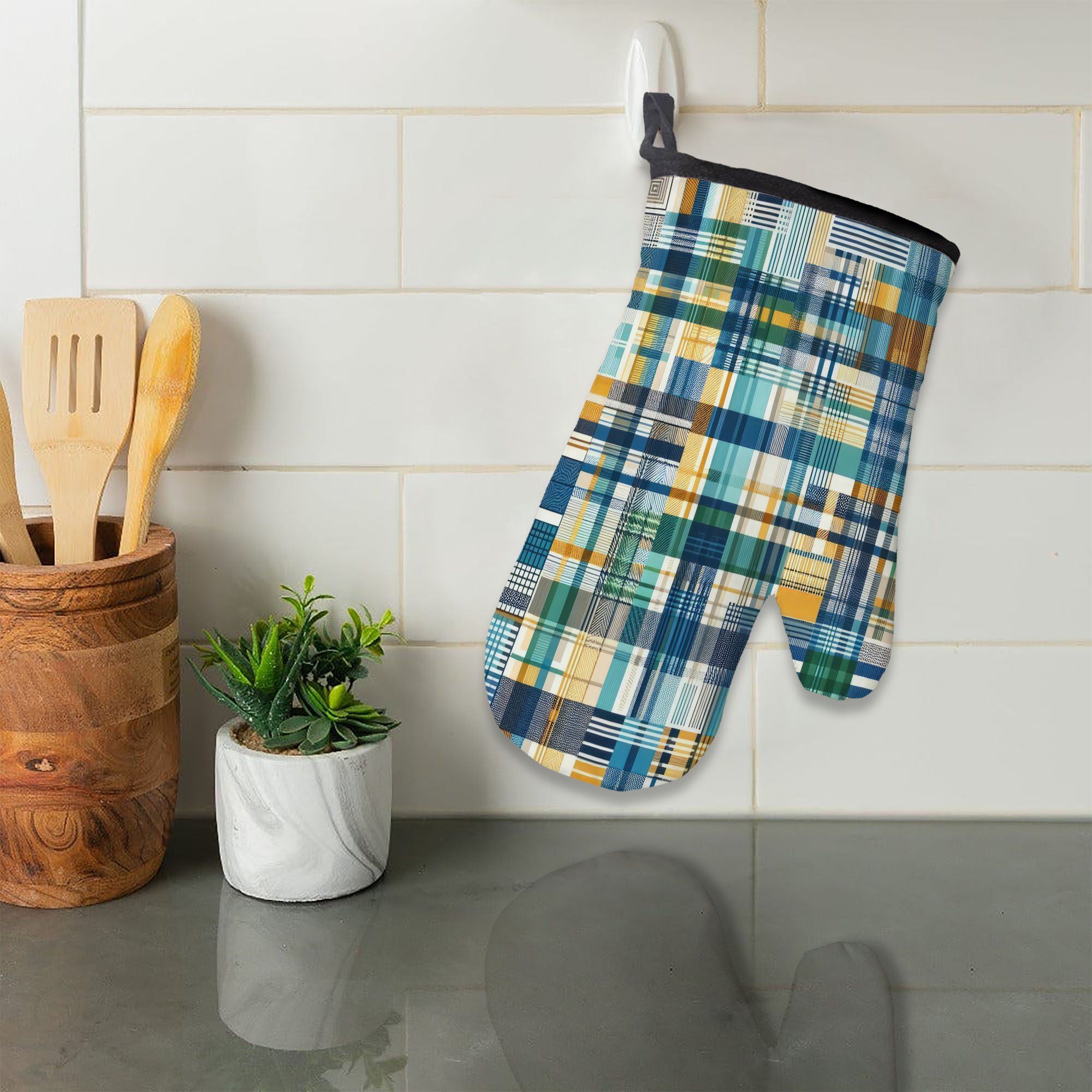 MentionedYou Traditional Plaid Grid Oven Mitt Cotton Twill | Wayfair