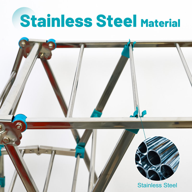 Rebrilliant Three-Layer Indoor Folding Drying Rack with Wheels, Silver ...