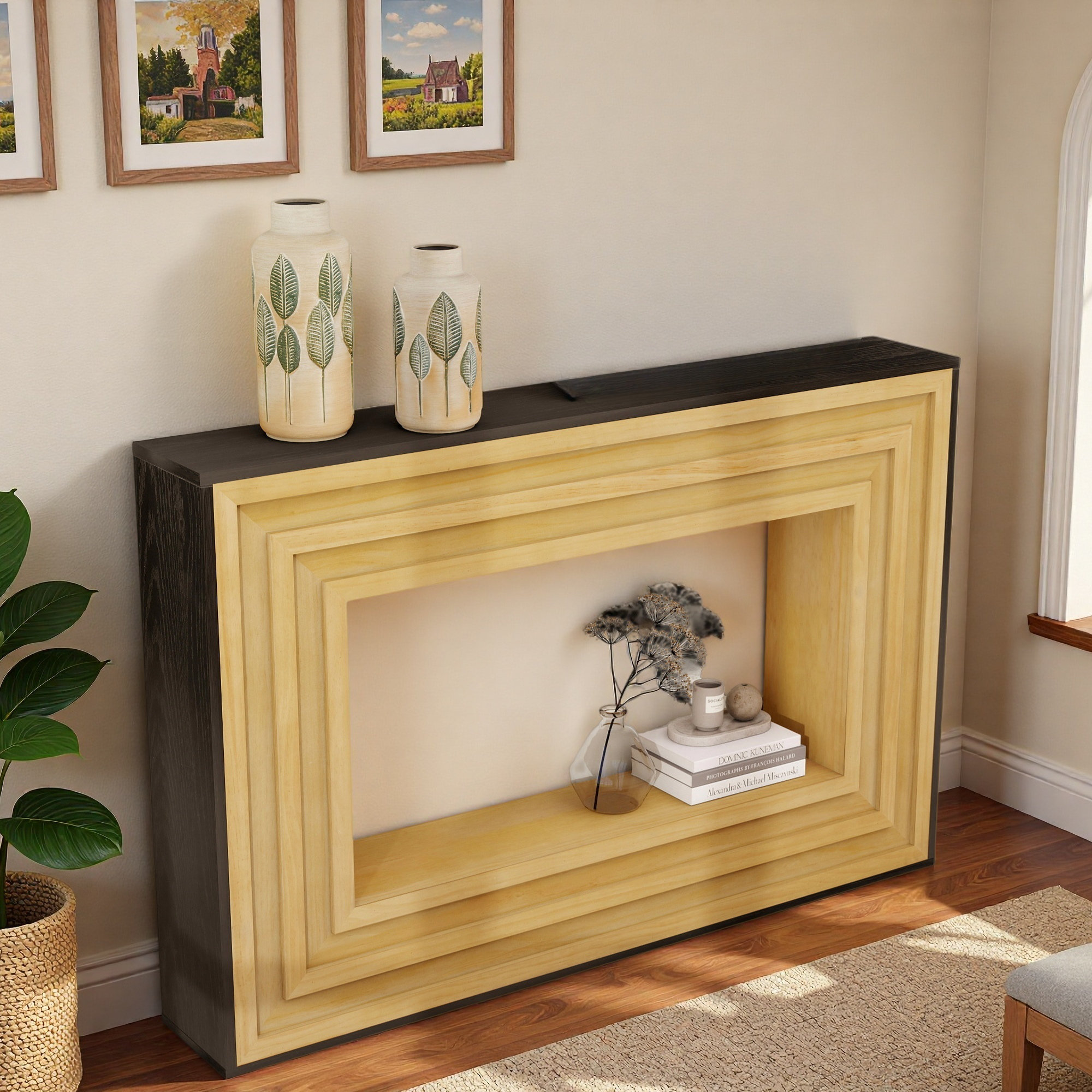 Latitude Run® Modern Console Table With Layered Wood Frame And Black ...