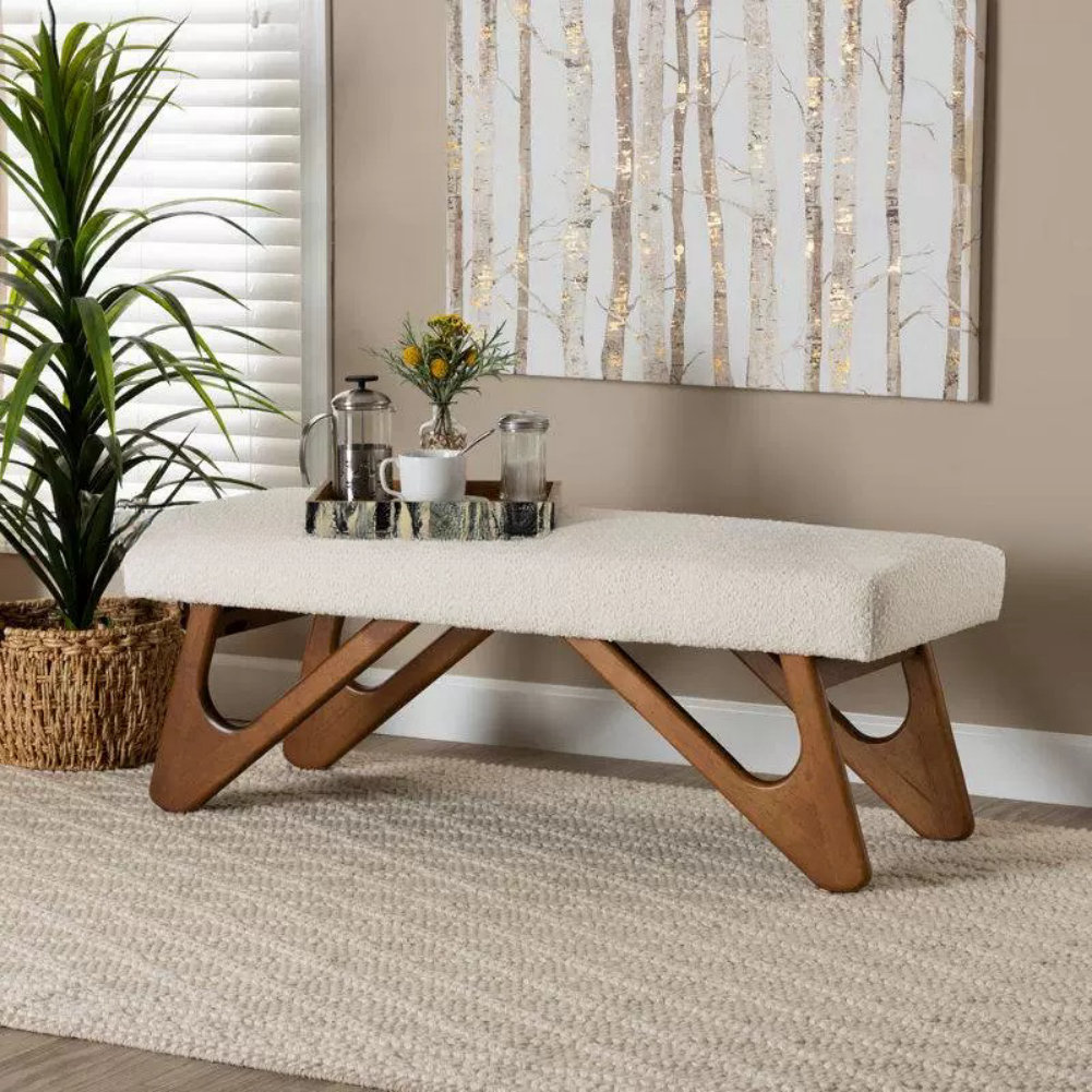 Hokku Designs Simple Solid Wood Off-white Bench | Wayfair