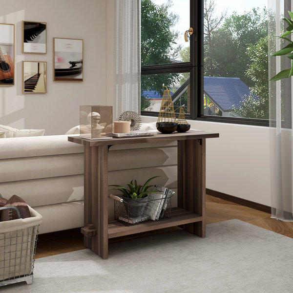 Millwood Pines 39.8 Inches All Wood Console Table For Entrance, 2 Tiers ...