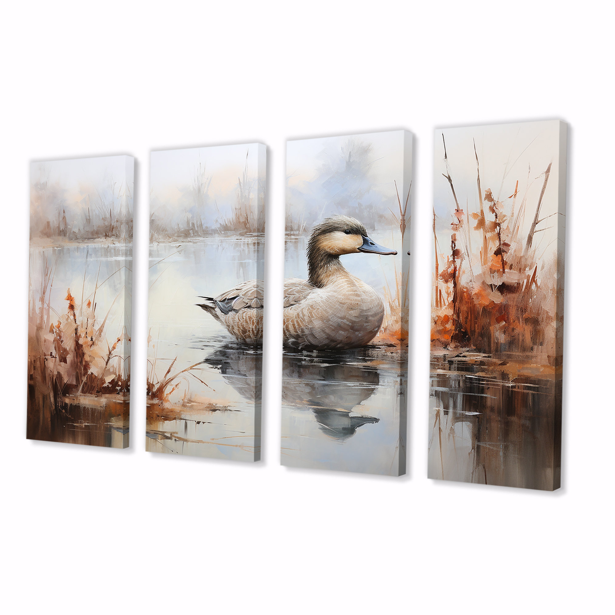 August Grove® Misty Marsh Duck III - Duck 4 Piece Wall Art Decor | Wayfair