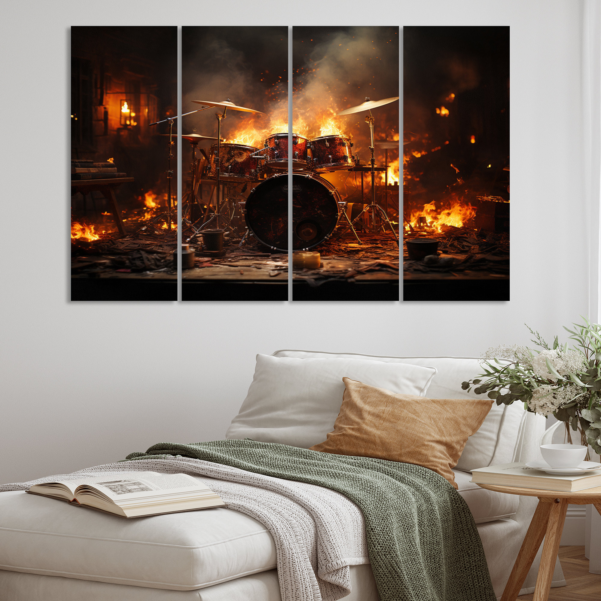 Latitude Run® Orange Black Fire Drums Tools Music II - Music Metal Wall ...