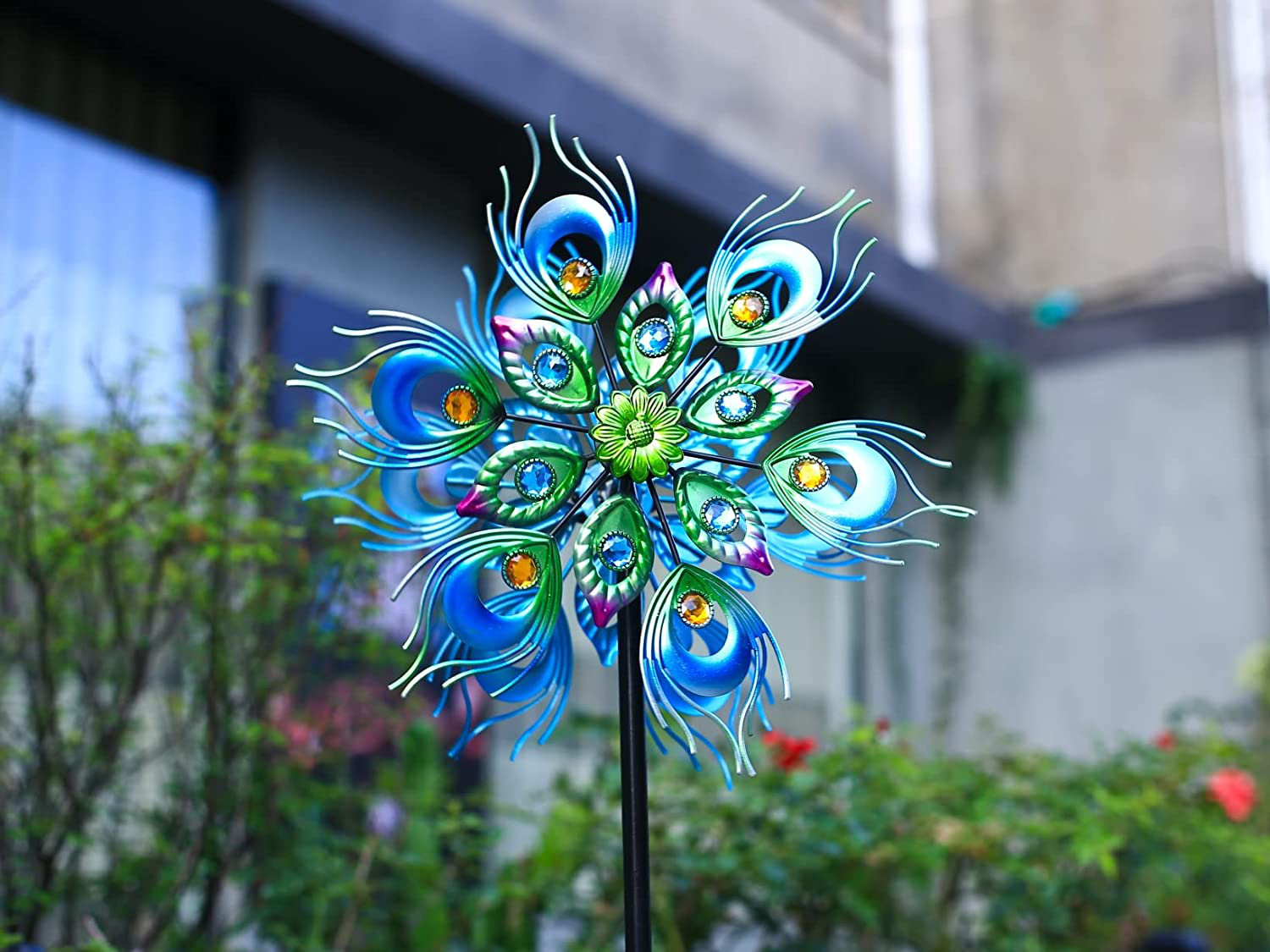 Arlmont & Co. Peacock Wind Spinner, 48Inch Double Wind Sculpture ...