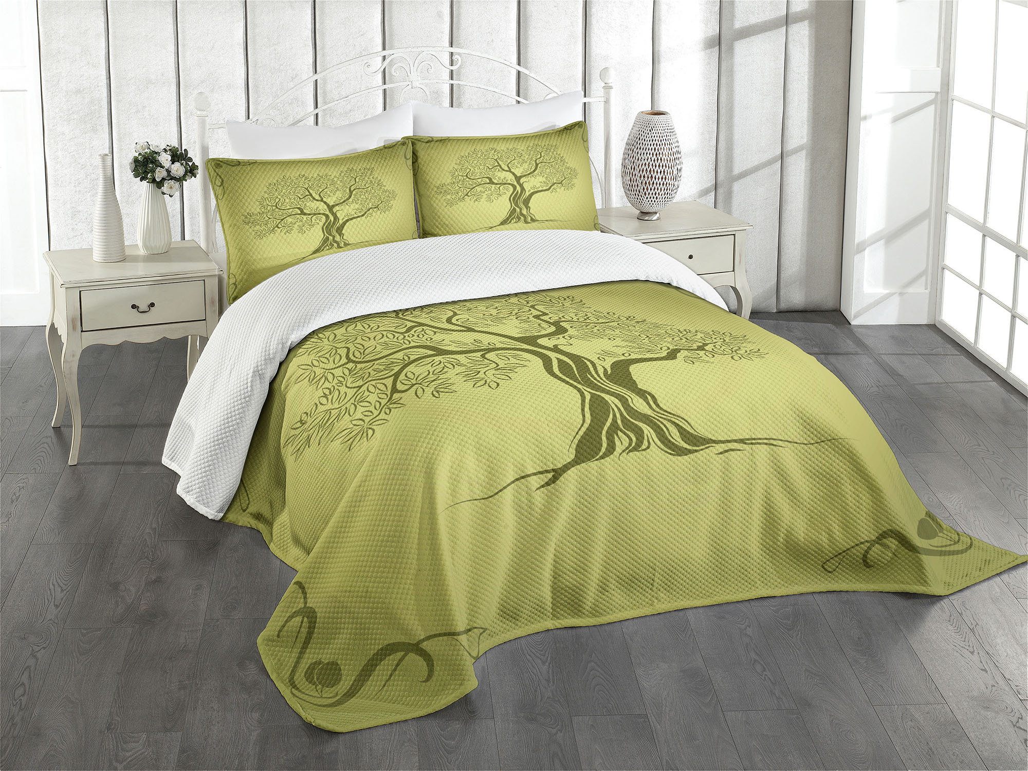 Ambesonne Olive Green Bedspread Set Olive Tree Pattern Olive Green ...