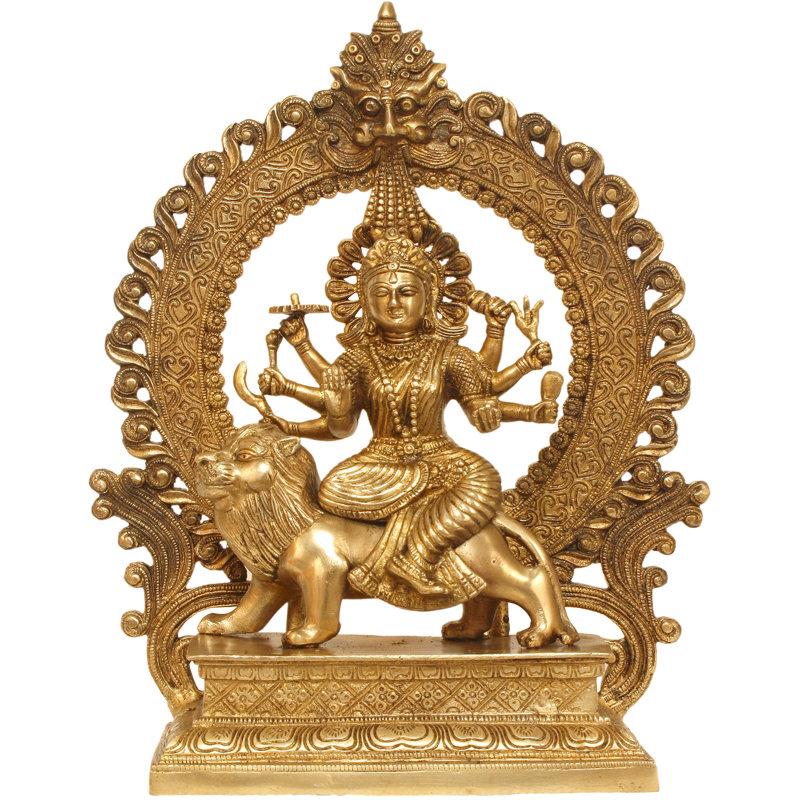 Dakota Fields Zarella 14" Ashta-Bhuja-Dhari Simha-Vahini Durga Statue ...