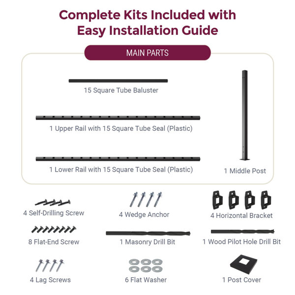 CR Home Cr Fence & Rail Deck Railing Kit - Outdoor Metal Porch Railing ...