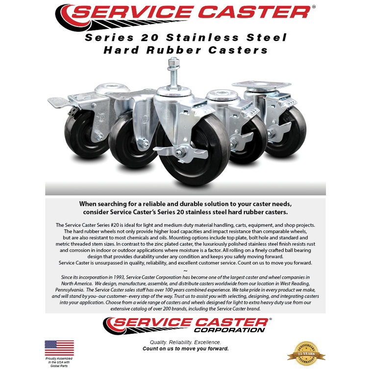 Service Caster SS Hard Rubber Wheel Swivel Bolt Hole Caster Set with ...