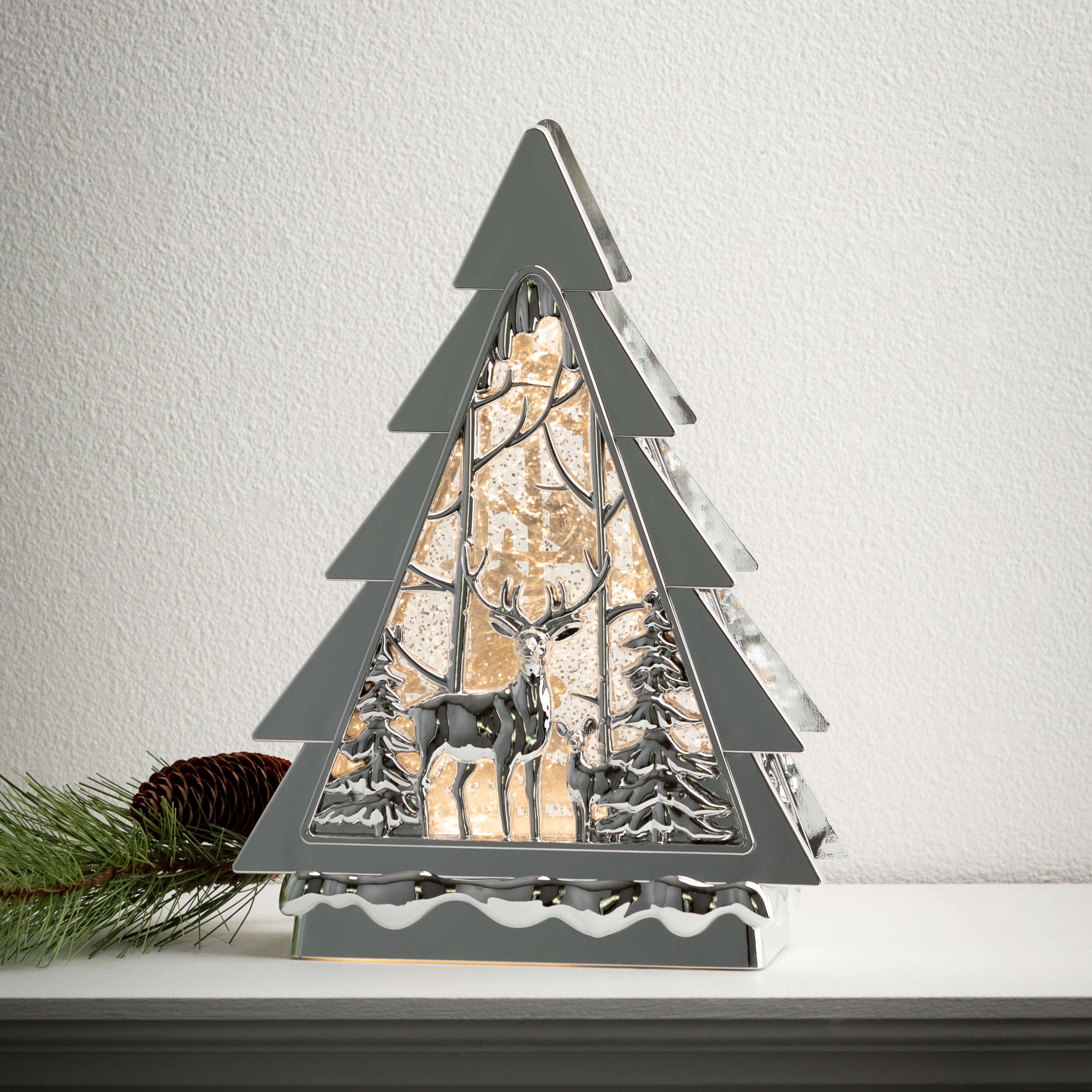 The Holiday Aisle® 11" Christmas Woodland Scene LED Shimmer Tree ...