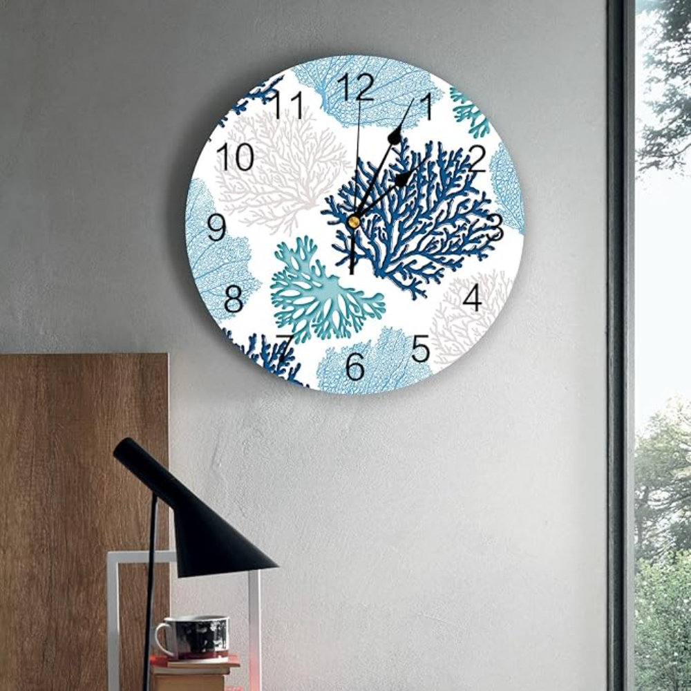 Dovecove Nautical Coastal Ocean Coral PVC Wall Clock Silent Non-Ticking ...