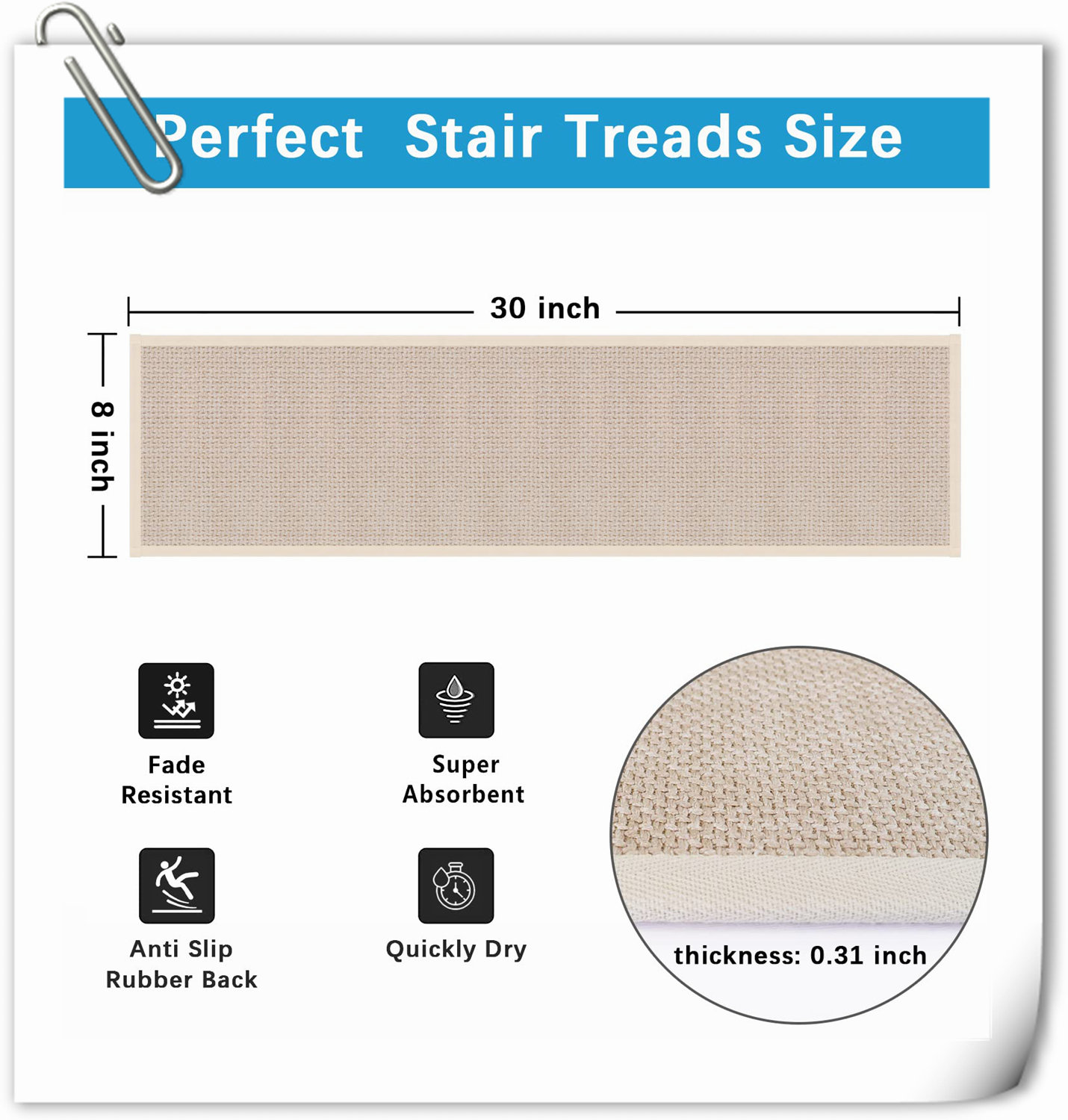 Latitude Run® Jute Stair Treads Non Slip For Wooden Steps Set Of 15 ...