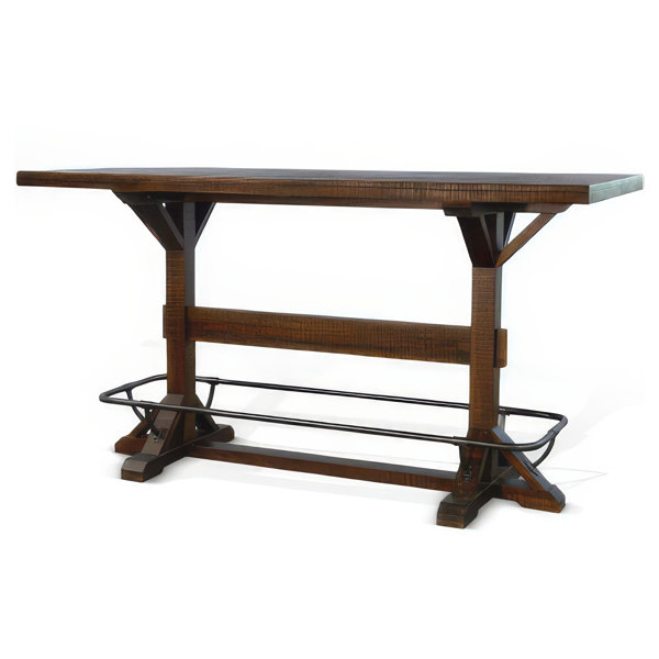 Benjara Flint Pub Bar Table, Black Metal Foot Rail, 78 Inch, Dark Brown ...